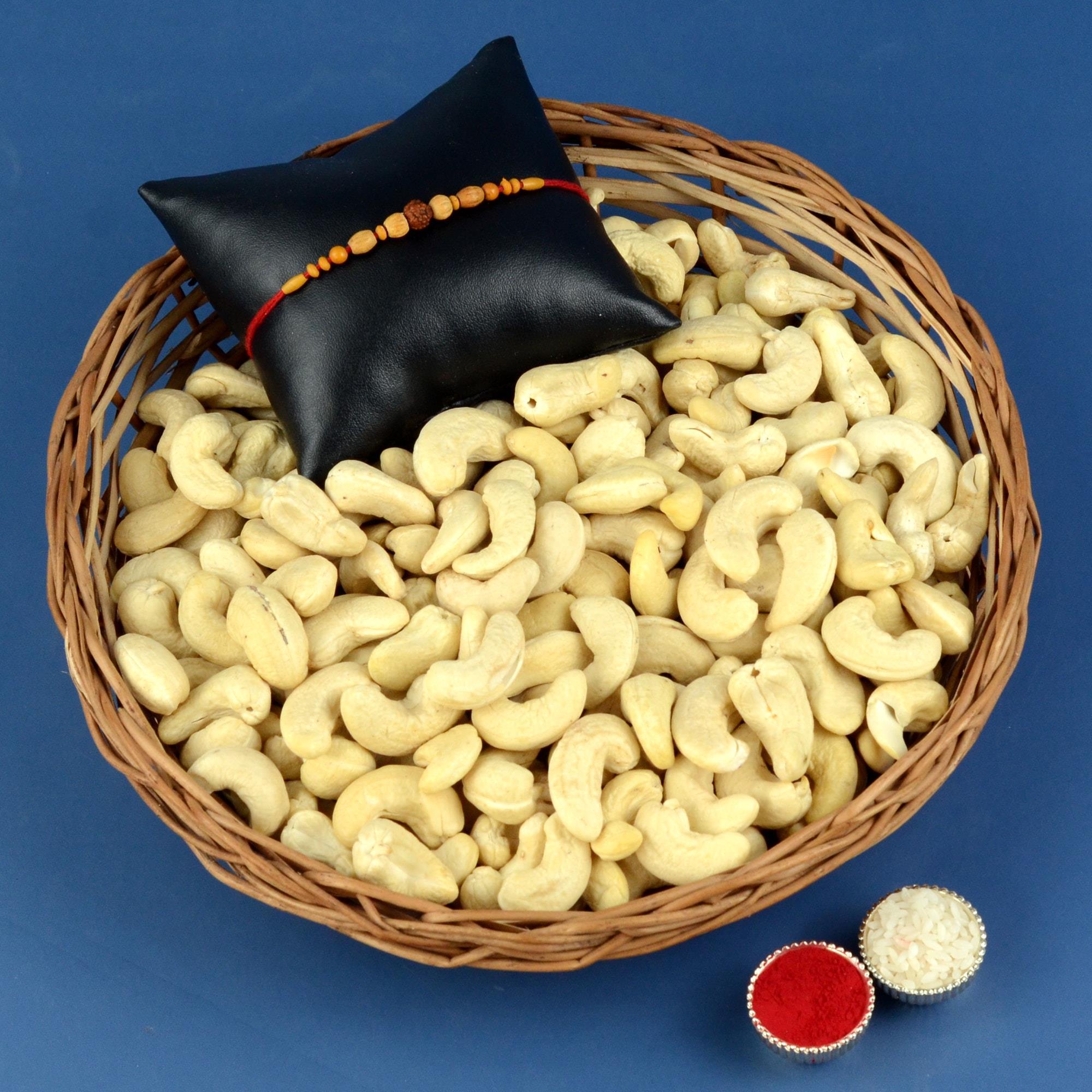 Kaju Basket Rudraksh Rakhi Hamper | Rakhi Dry Fruits Same Day