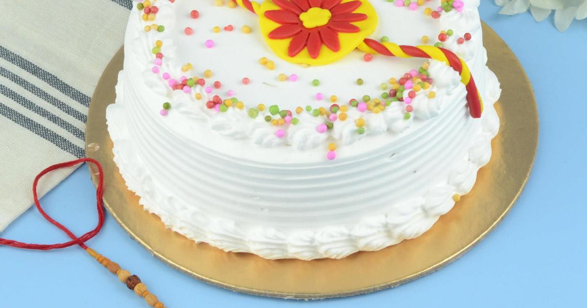Designer Rakhi Vanilla Cake With Rakhi | Rakhi Cakes