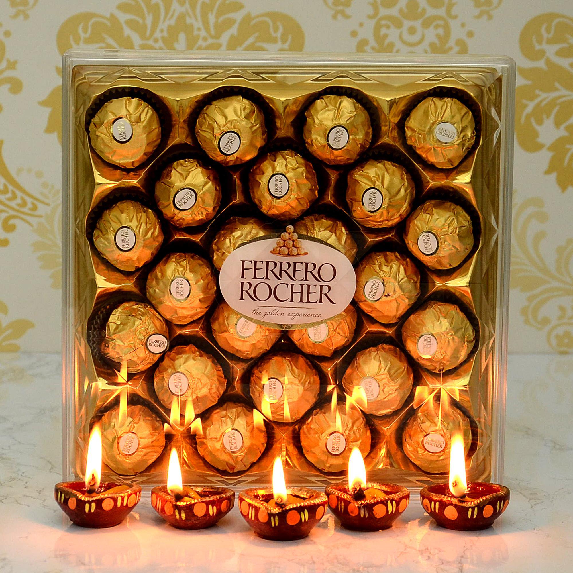 Diyas with Ferrero Rocher | Chocolate Hamper, Diwali