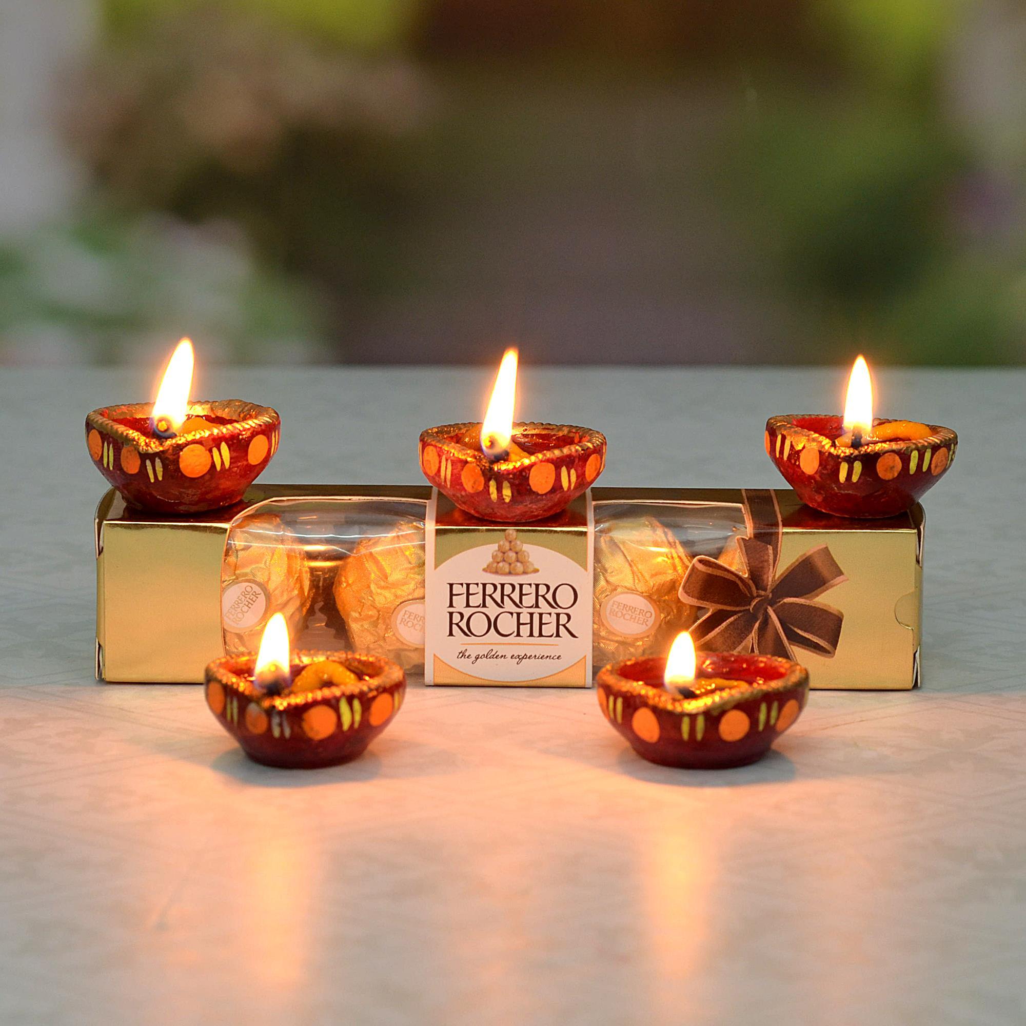 Diyas & Ferrero Rocher Hamper | Chocolate Hamper, Diwali