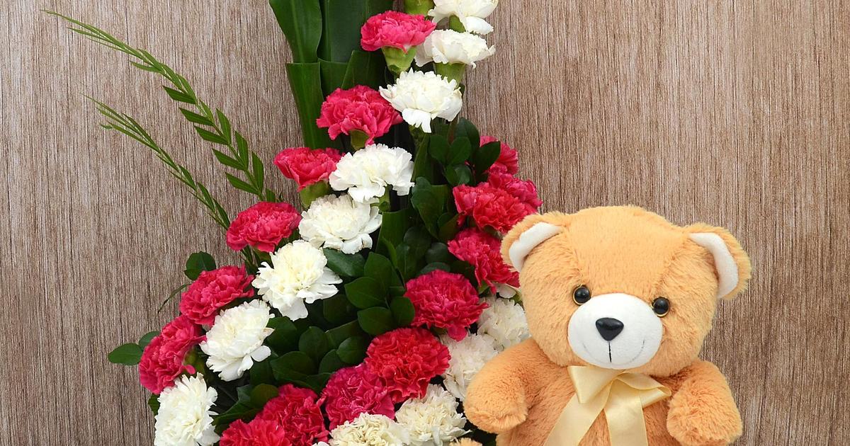 Teddy & Flower Combo | Flower & Teddy Hamper