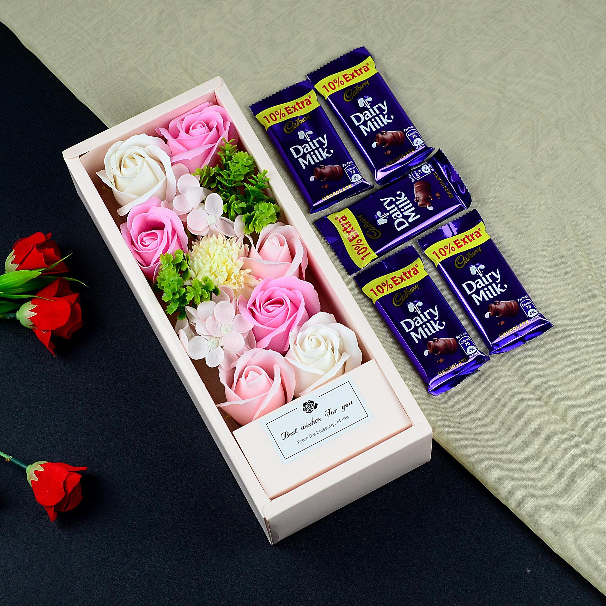 Pink Flowers Box & Dairy Milk | Gift Baskets