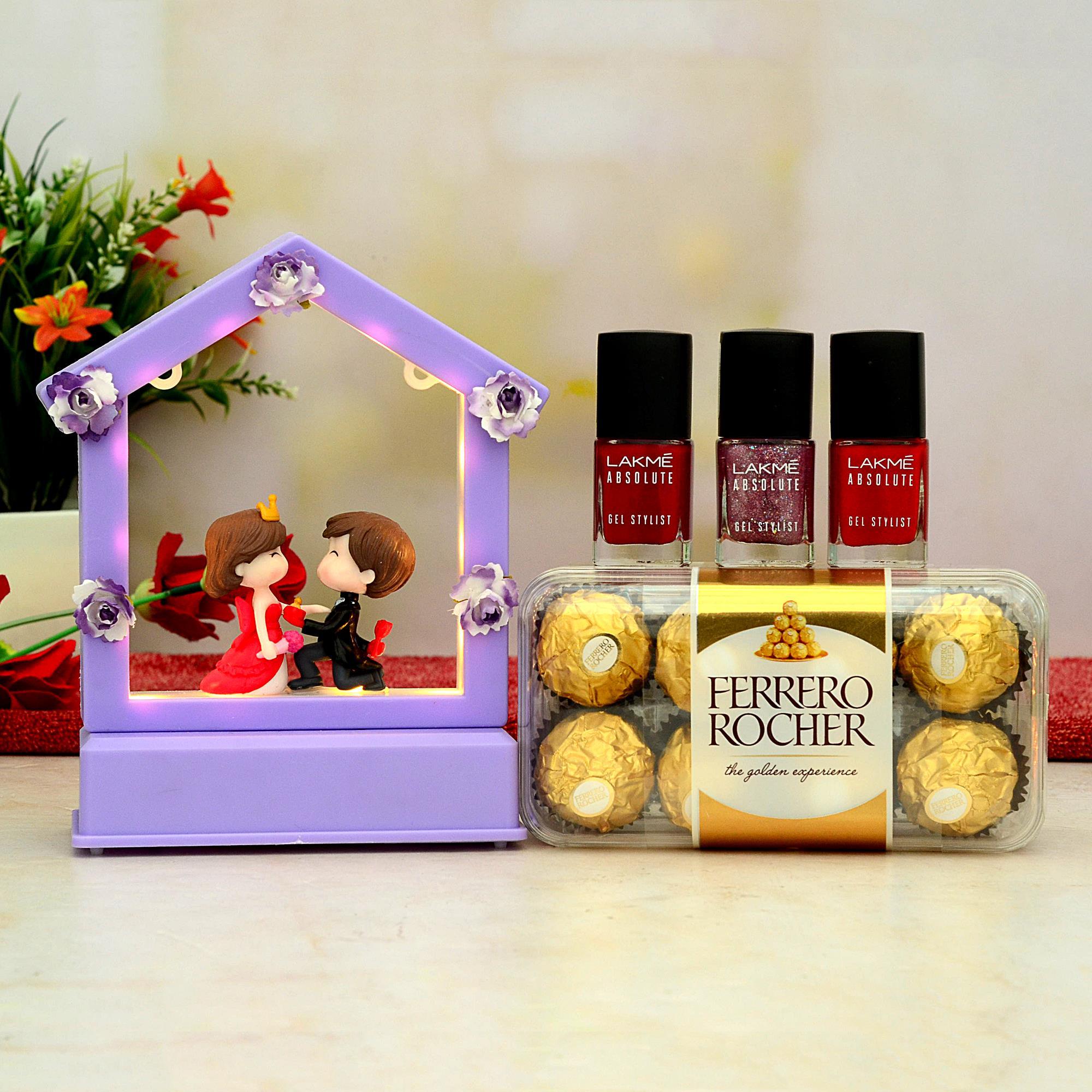 LED Couple Showpiece Chocolates & Cosmetics | Gift Baskets
