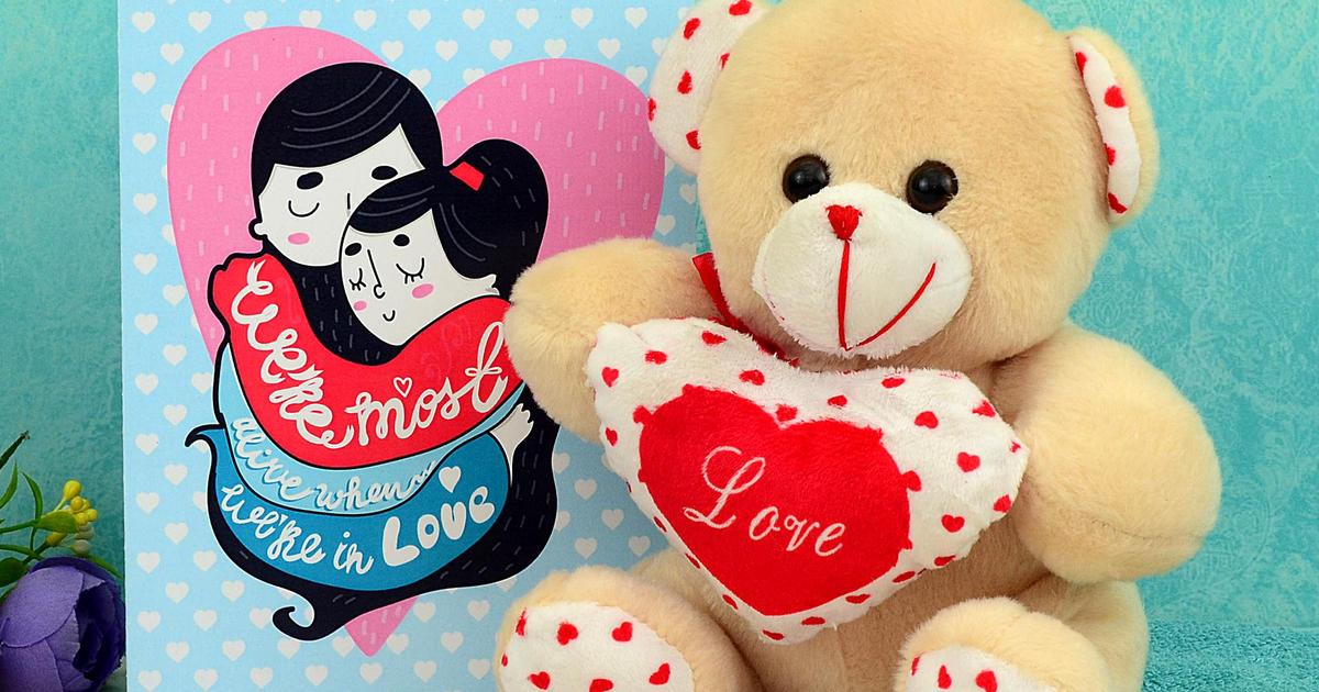 Lovable Teddy With Romantic Card | Gift Baskets