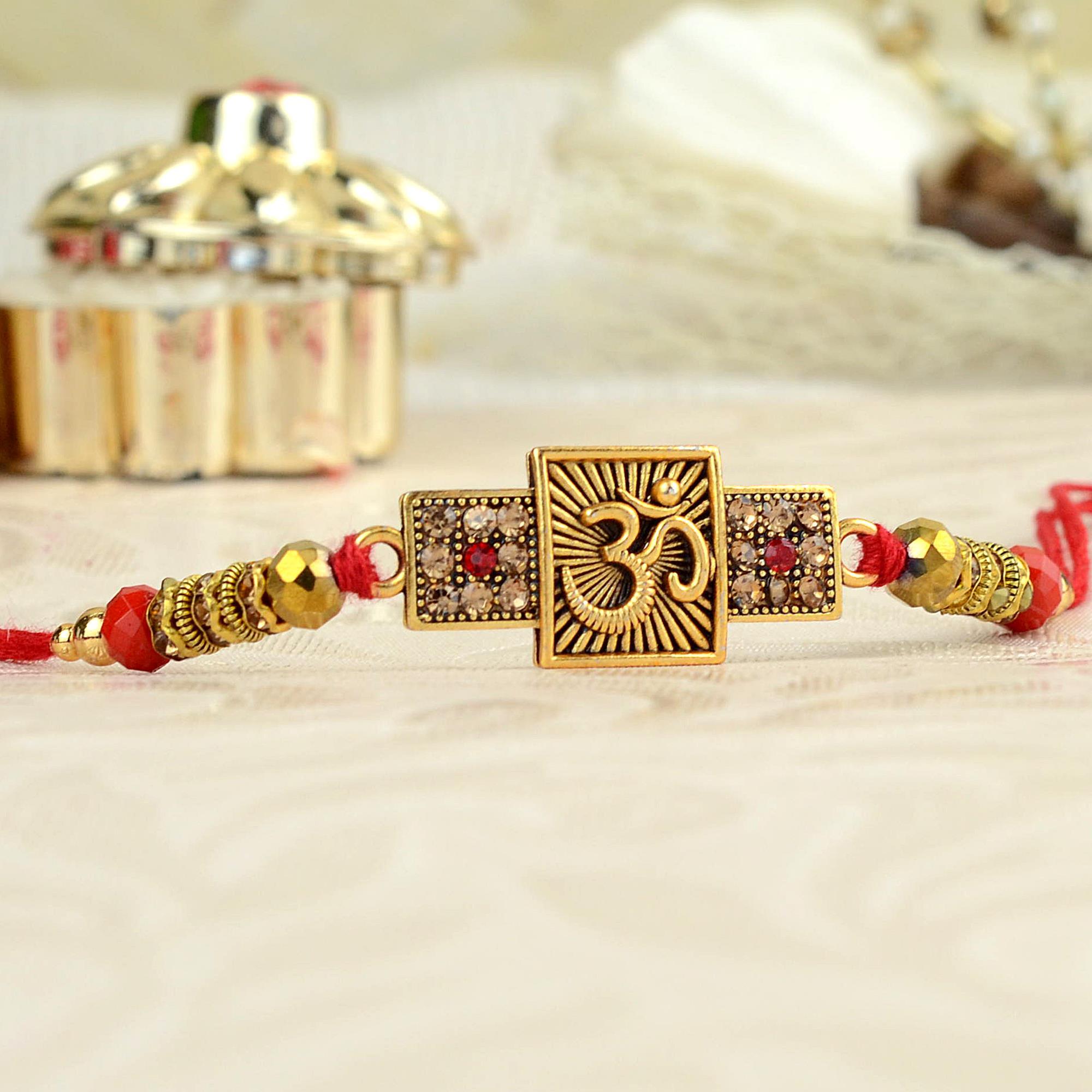 Radiant Om in a Square Rakhi | Rakhi to Vadodara