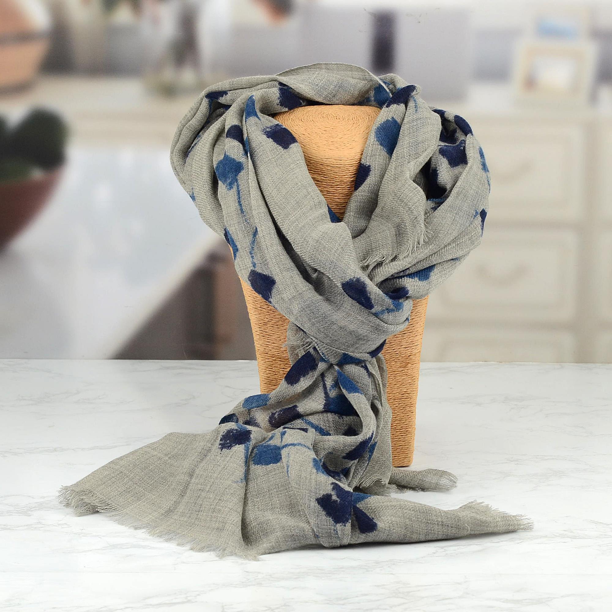 Grey & Blue Floral Designer Stole | Apparels