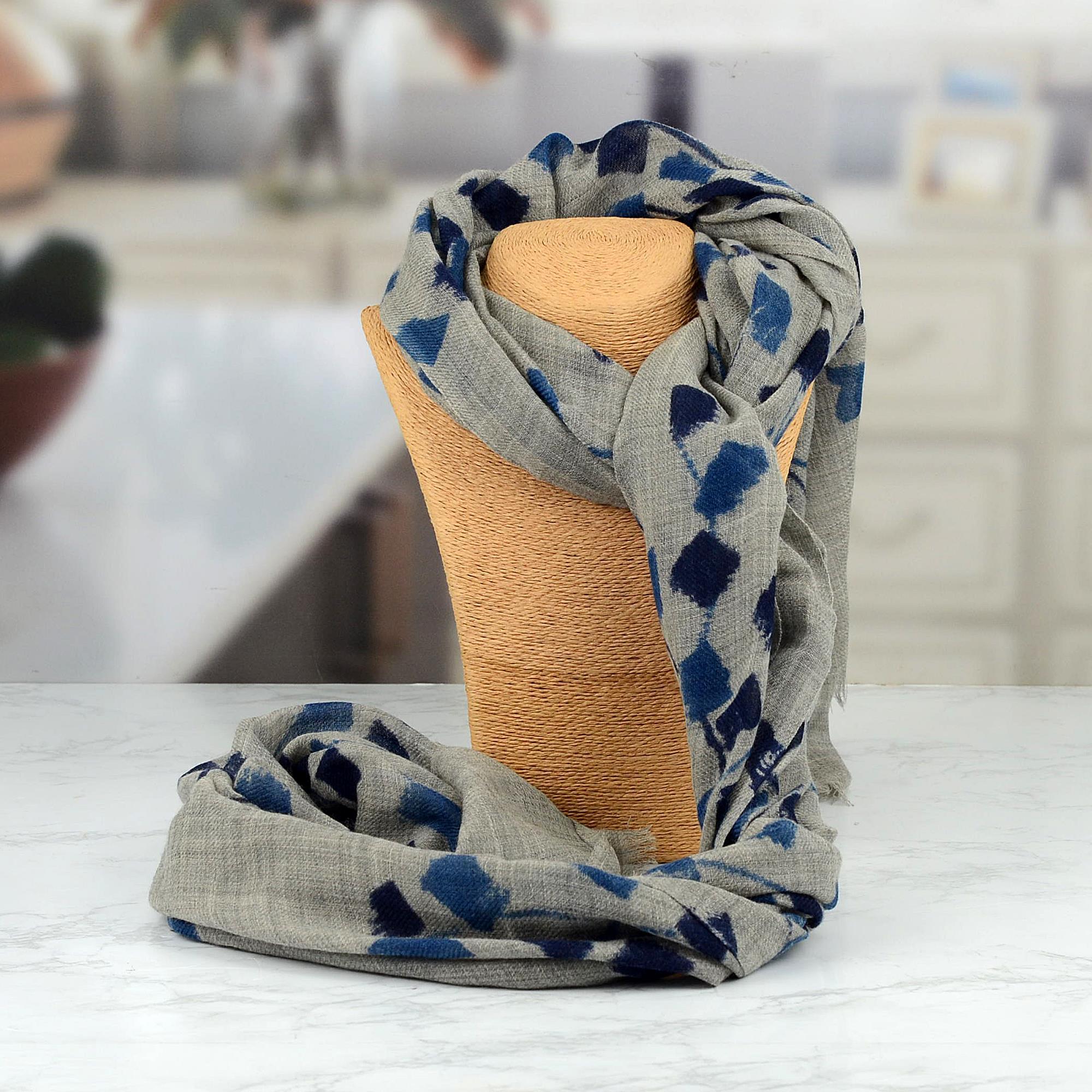 Grey & Blue Floral Designer Stole | Apparels