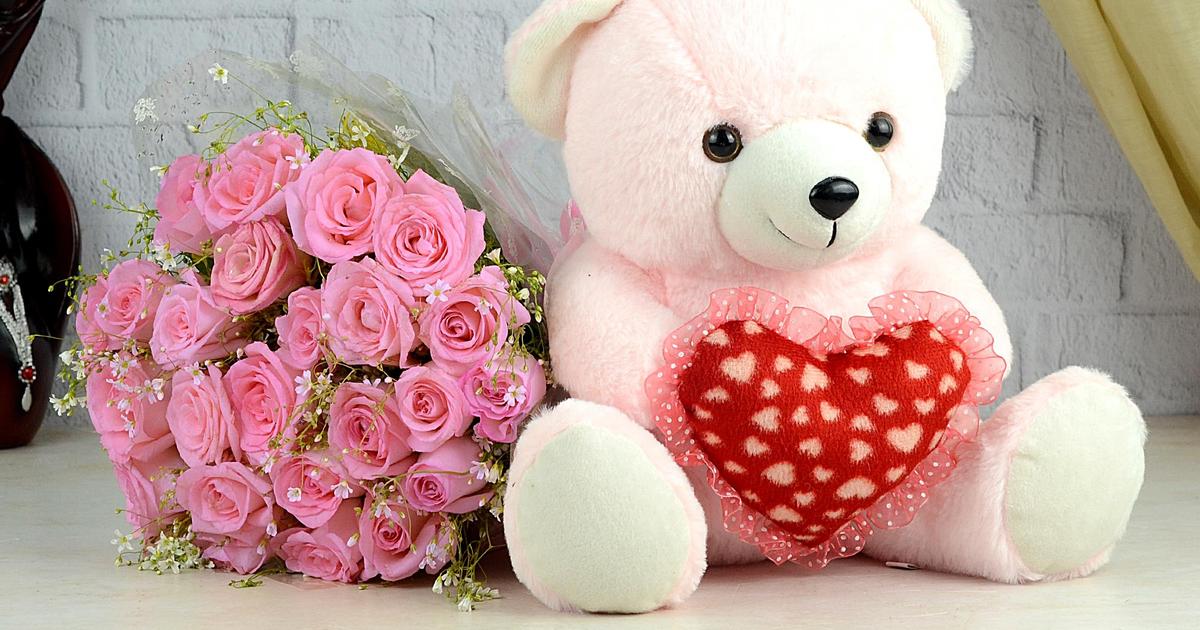 Pink Teddy & Roses Combo | Flower & Teddy Hamper