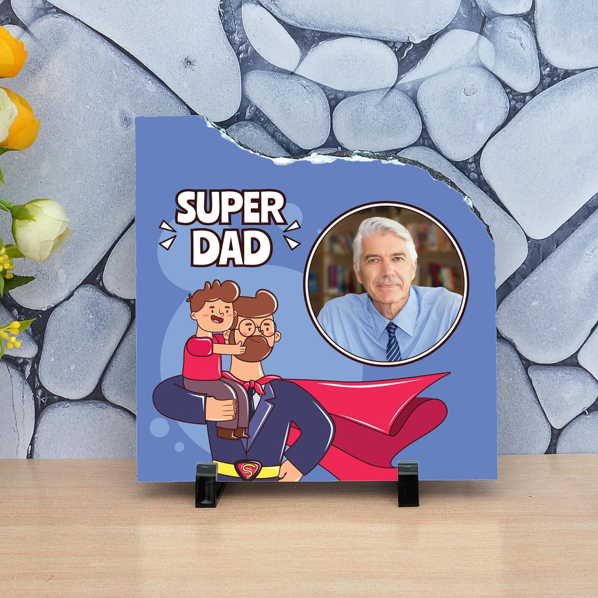 Superhero Dad Photo Frame, Personalized Rock Photo