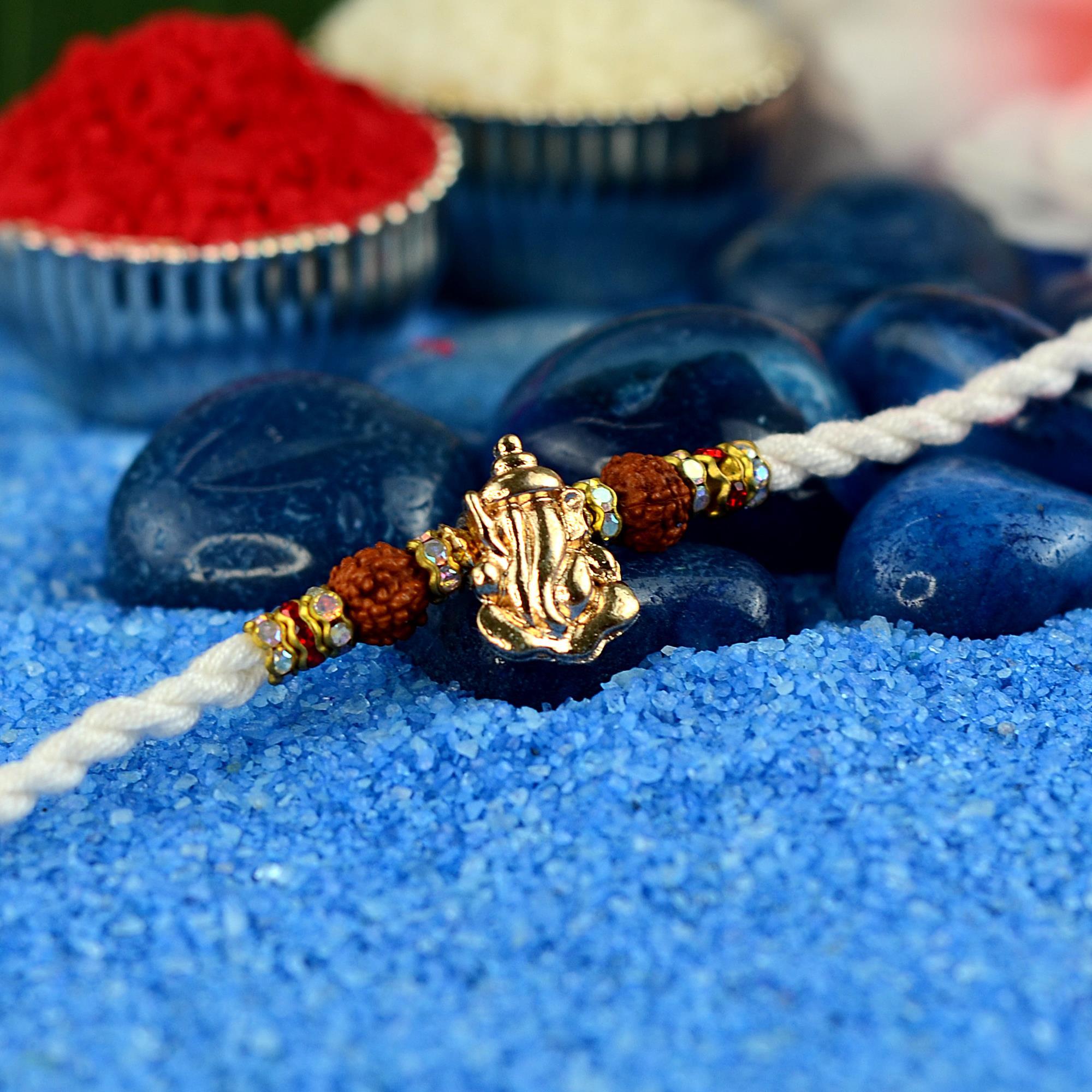 Mini Ganesh Rudraksh Rakhi JC300 | Ganesh Rakhis