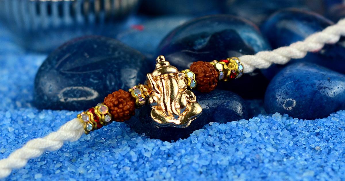 Mini Ganesh Rudraksh Rakhi JC300 | Ganesh Rakhis