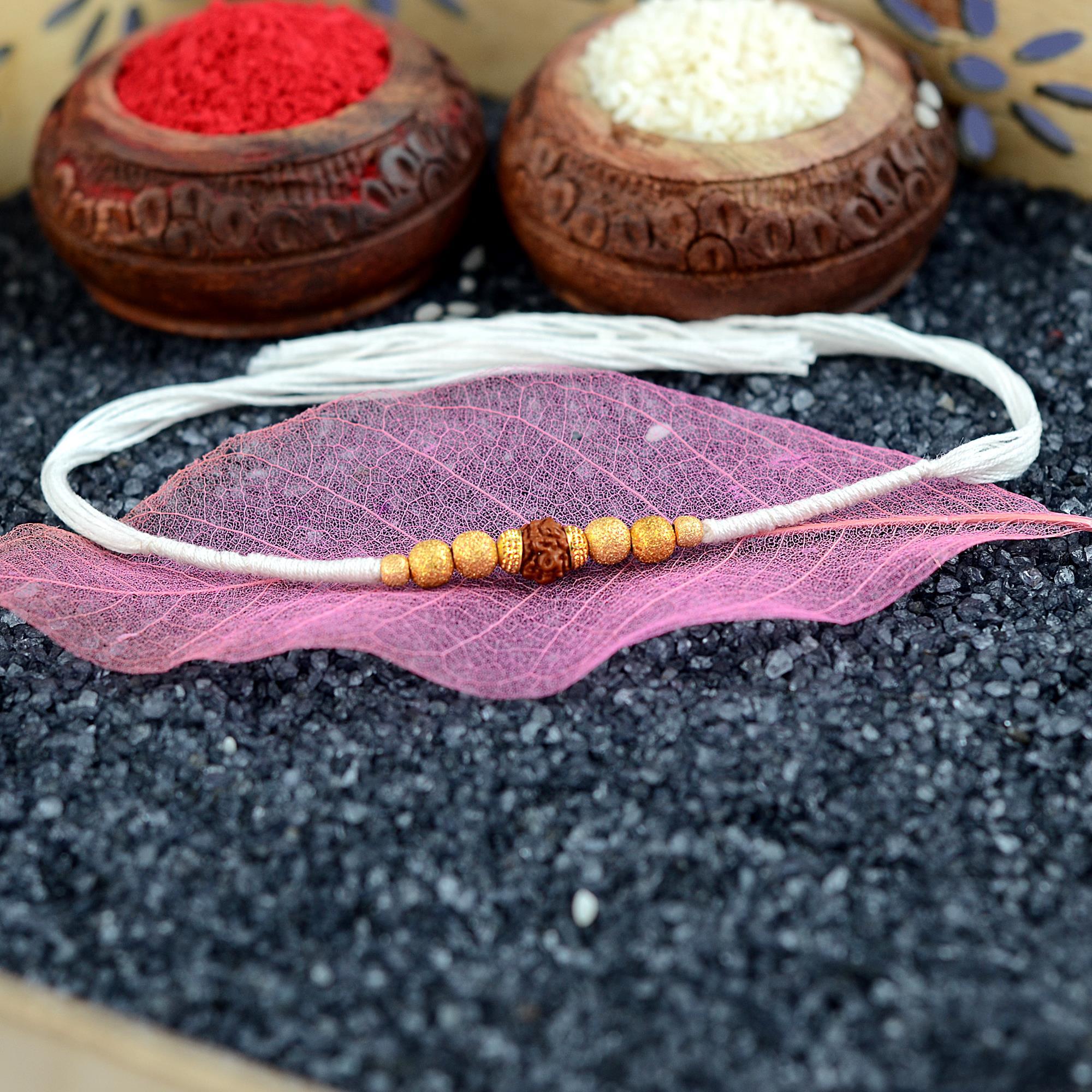 Single Rudraksh White Rakhi | Rudraksh Rakhi