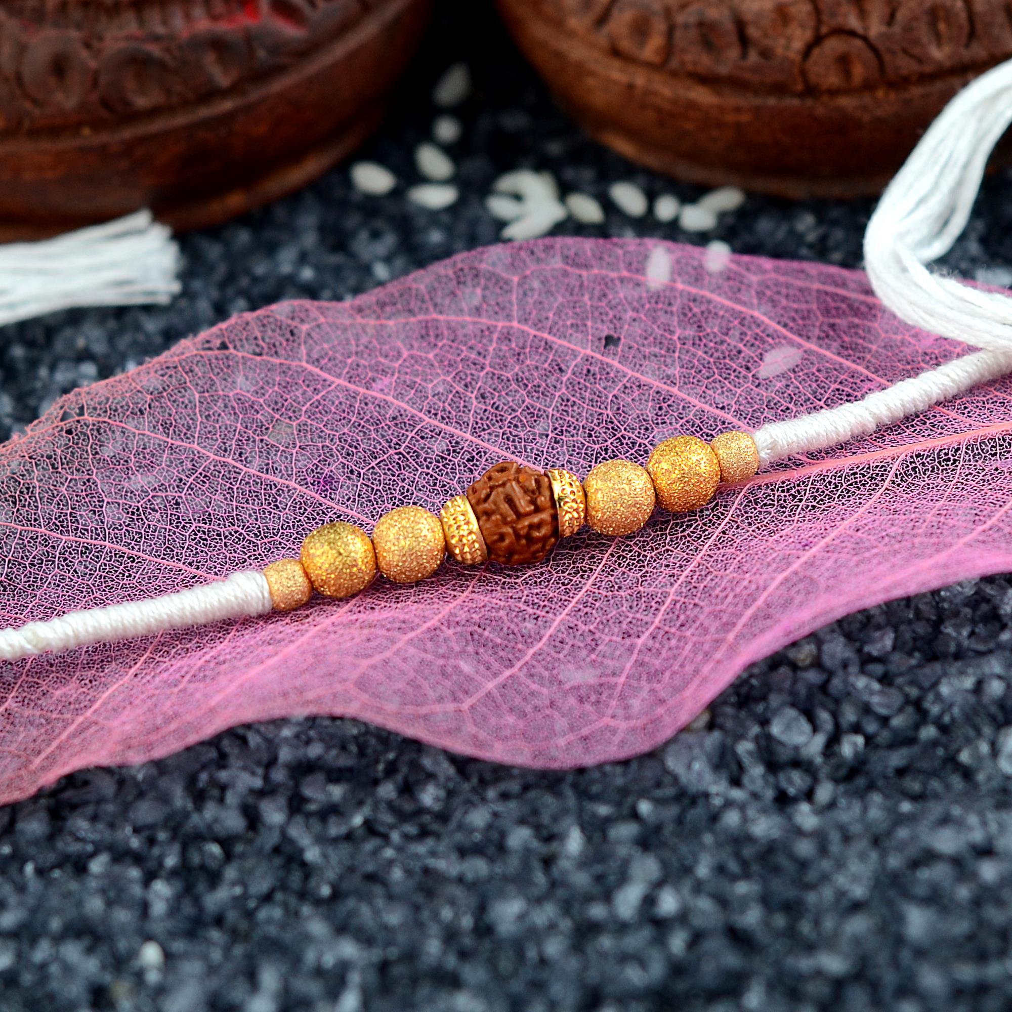 Single Rudraksh White Rakhi | Rudraksh Rakhi