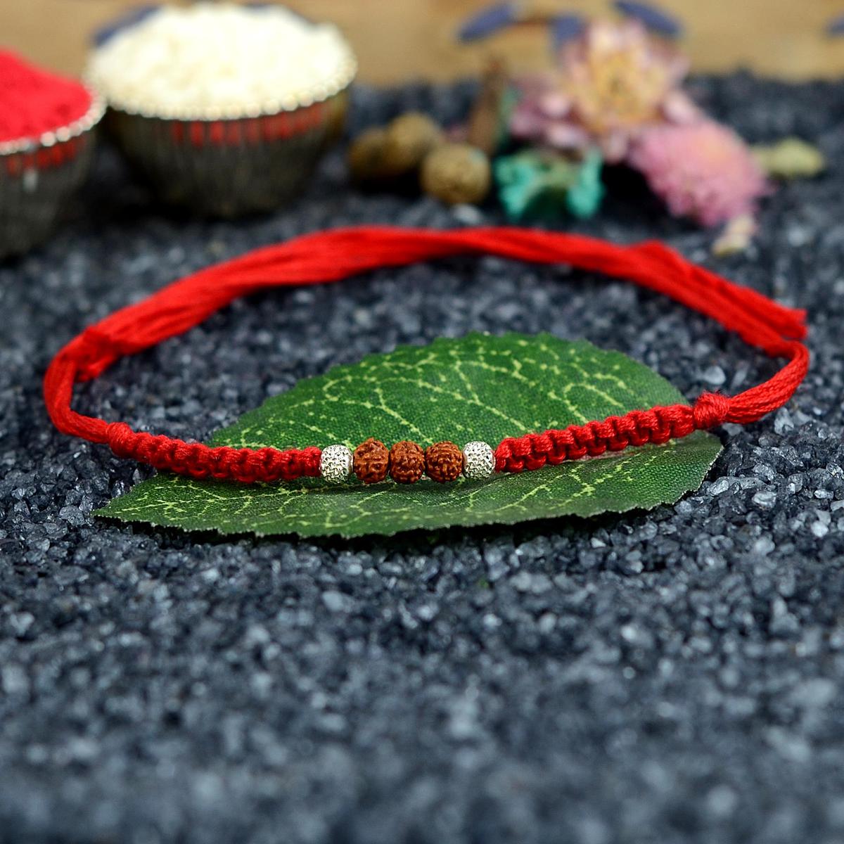 Mini Rudraksh Pure Silver Rakhi J25 | Rudraksh Rakhi