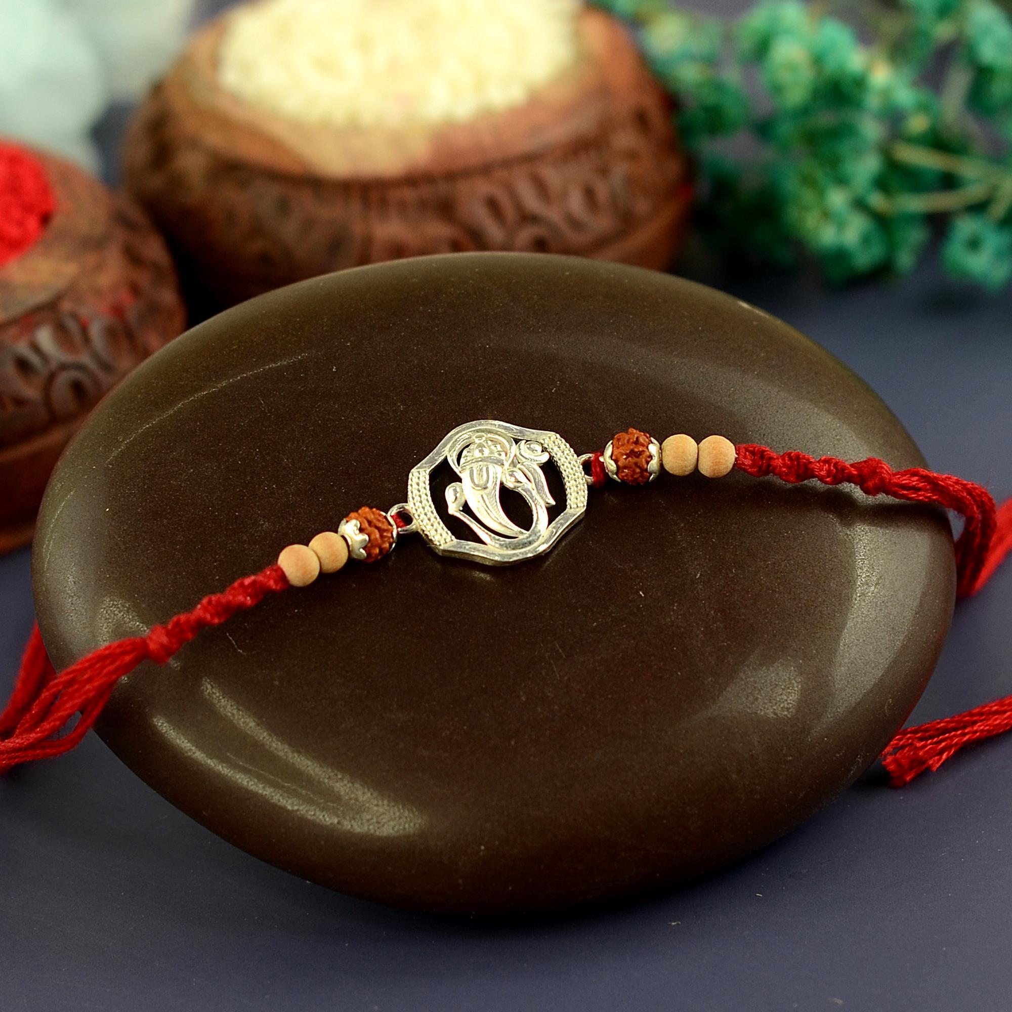 Pure Silver Om Ganesh Rakhi J55 | Om Rakhi
