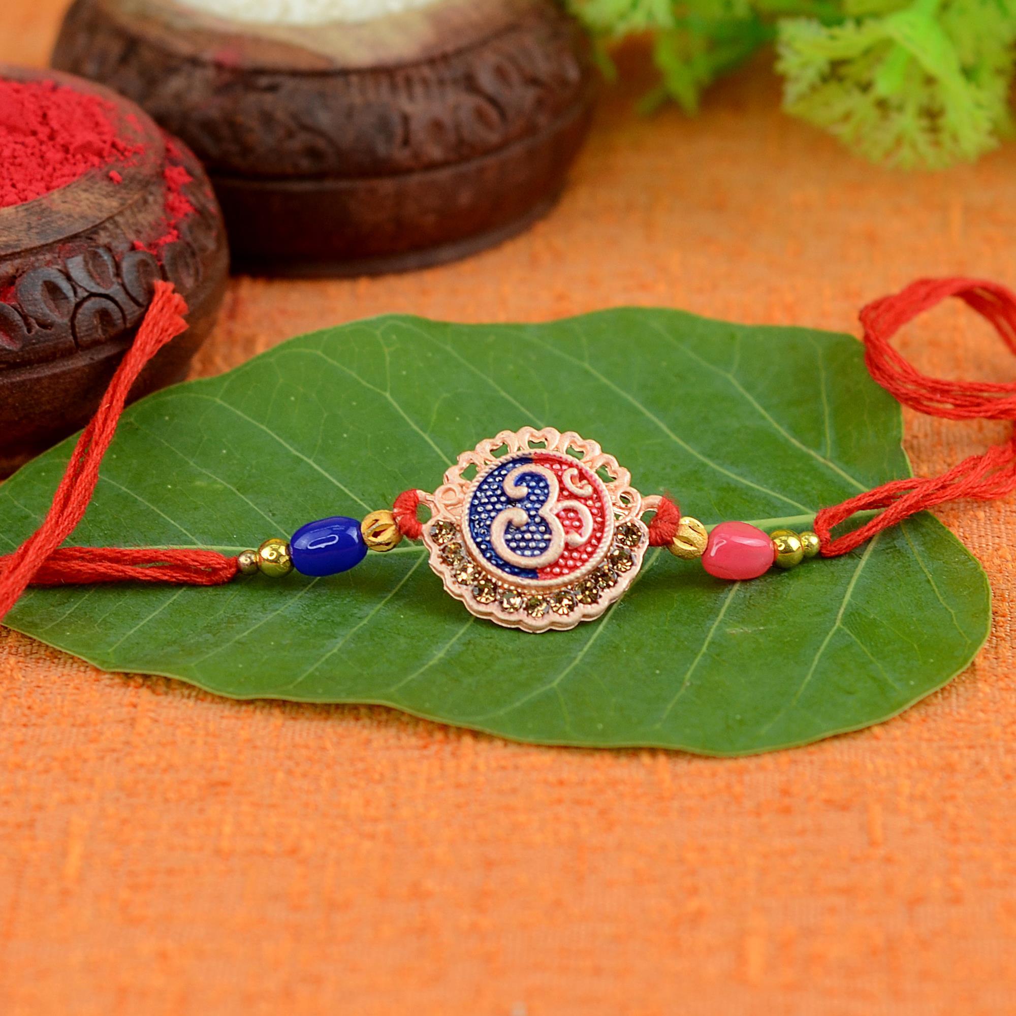 Red Blue Copper Om Rakhi | Om Rakhi