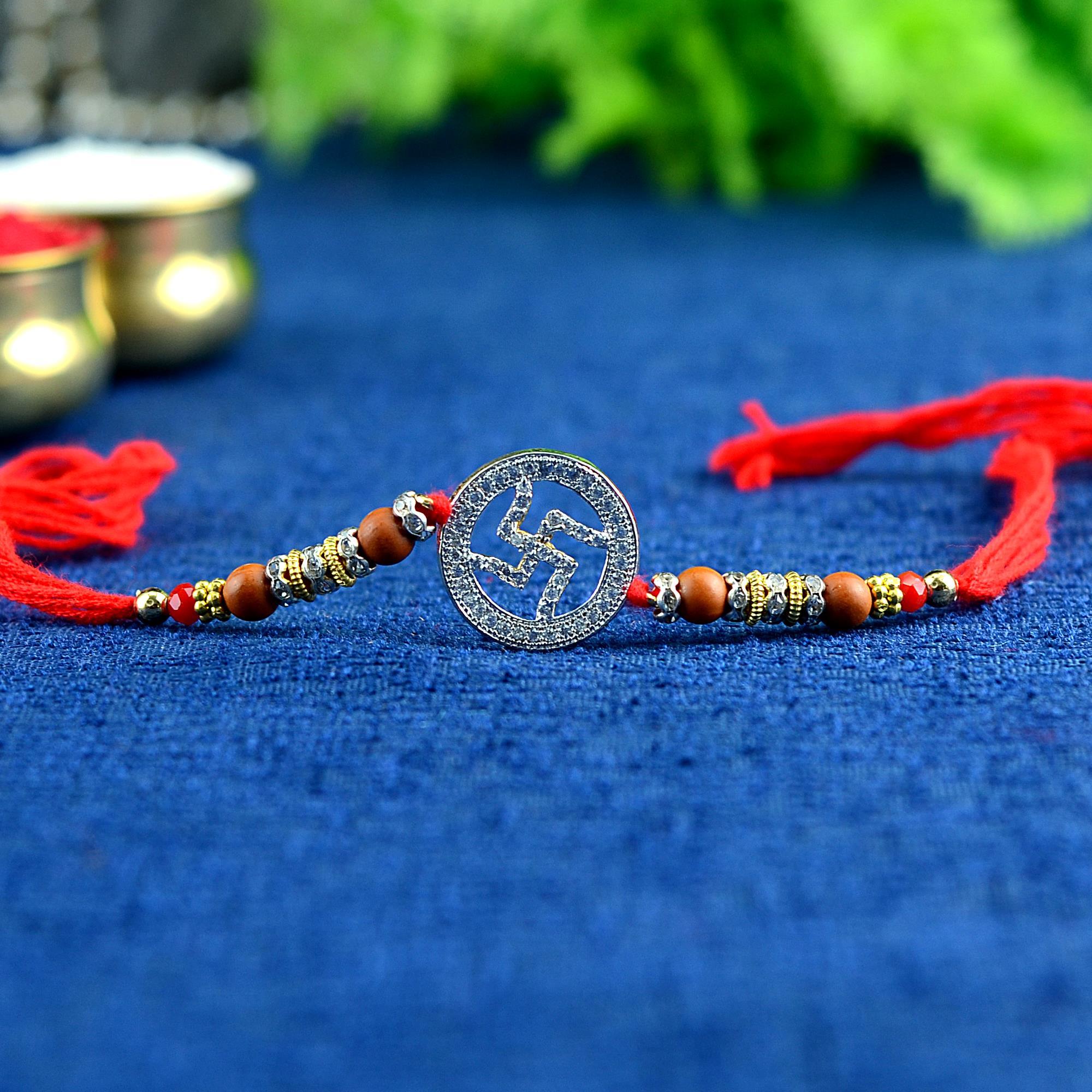 Circled CZ Swastik Rakhi | Rakhi to Anand