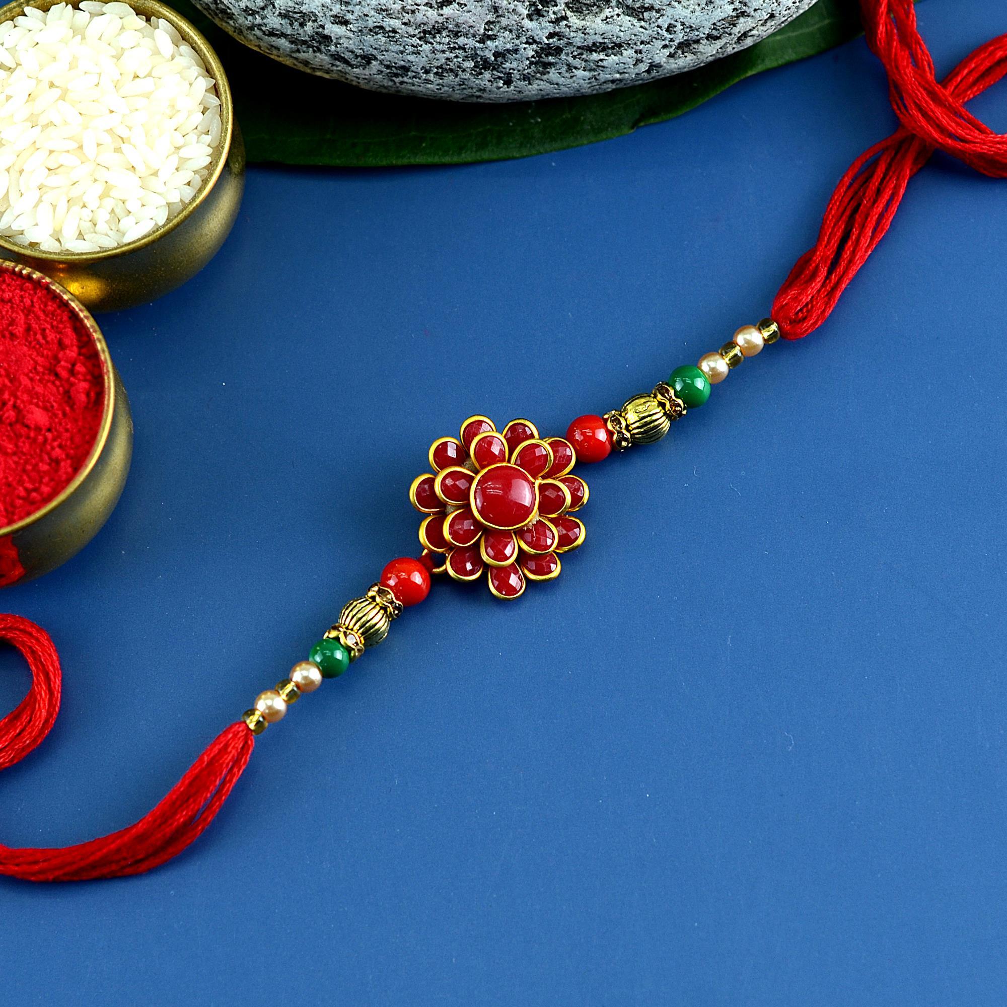 Pleasing Red Flower Rakhi | Designer Rakhi