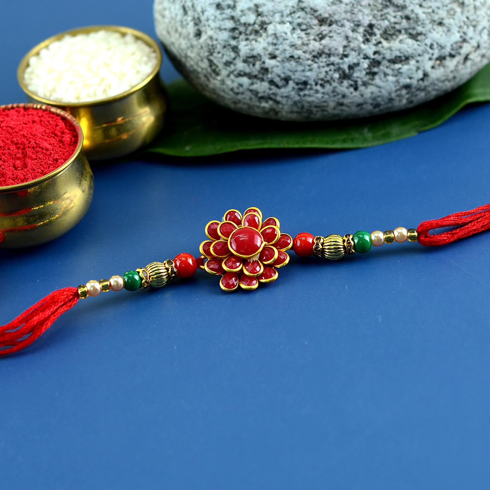 Pleasing Red Flower Rakhi | Designer Rakhi