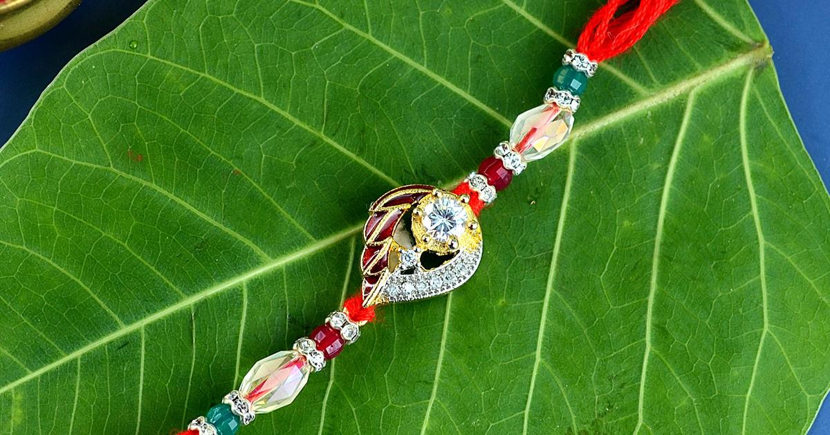 Modern Leaf Rakhi | Stones Rakhi