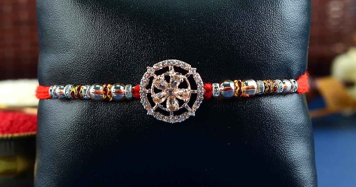Floral Circle CZ Rakhi | Stones Rakhi