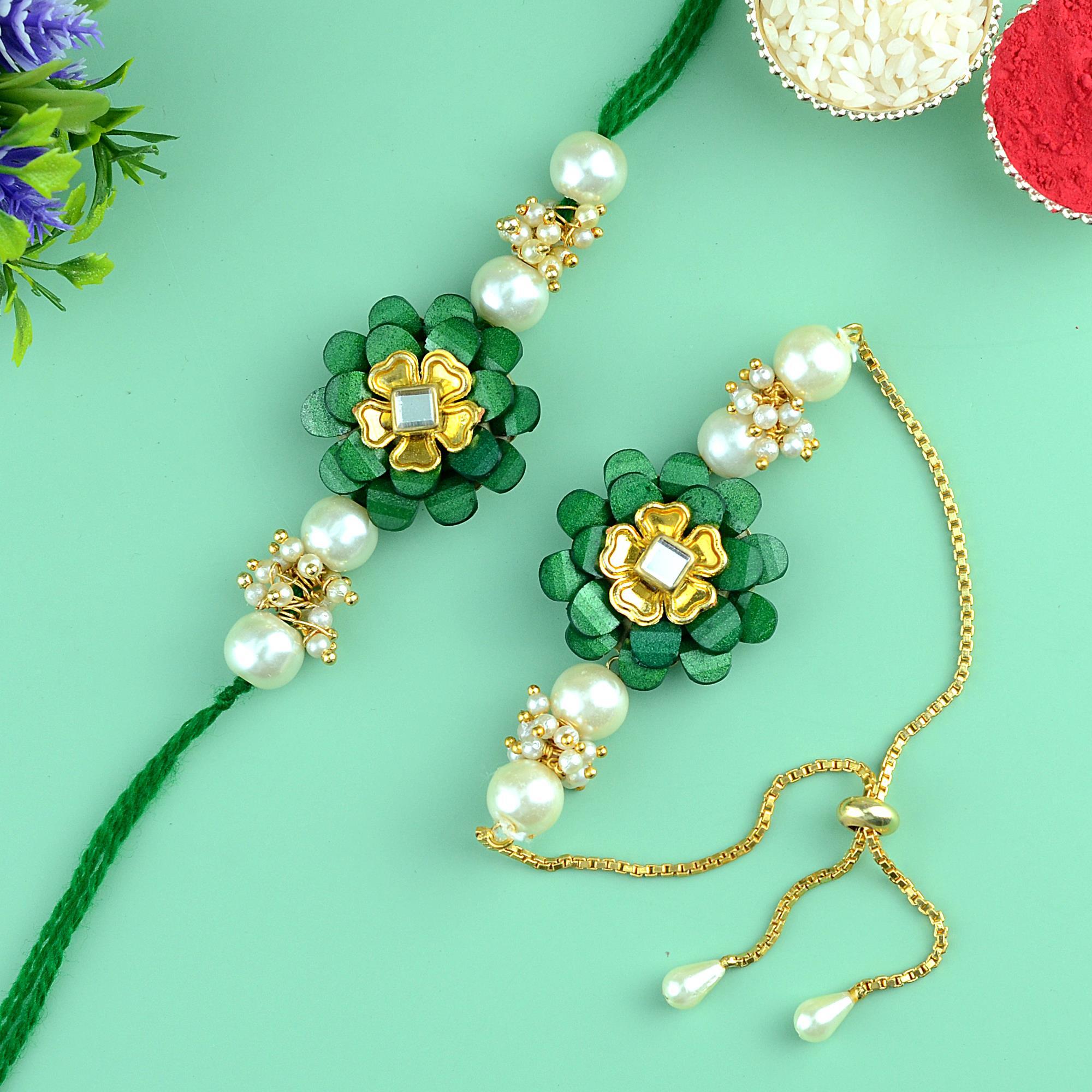 Green Floral Rakhi and Lumba | Lumba & Rakhi