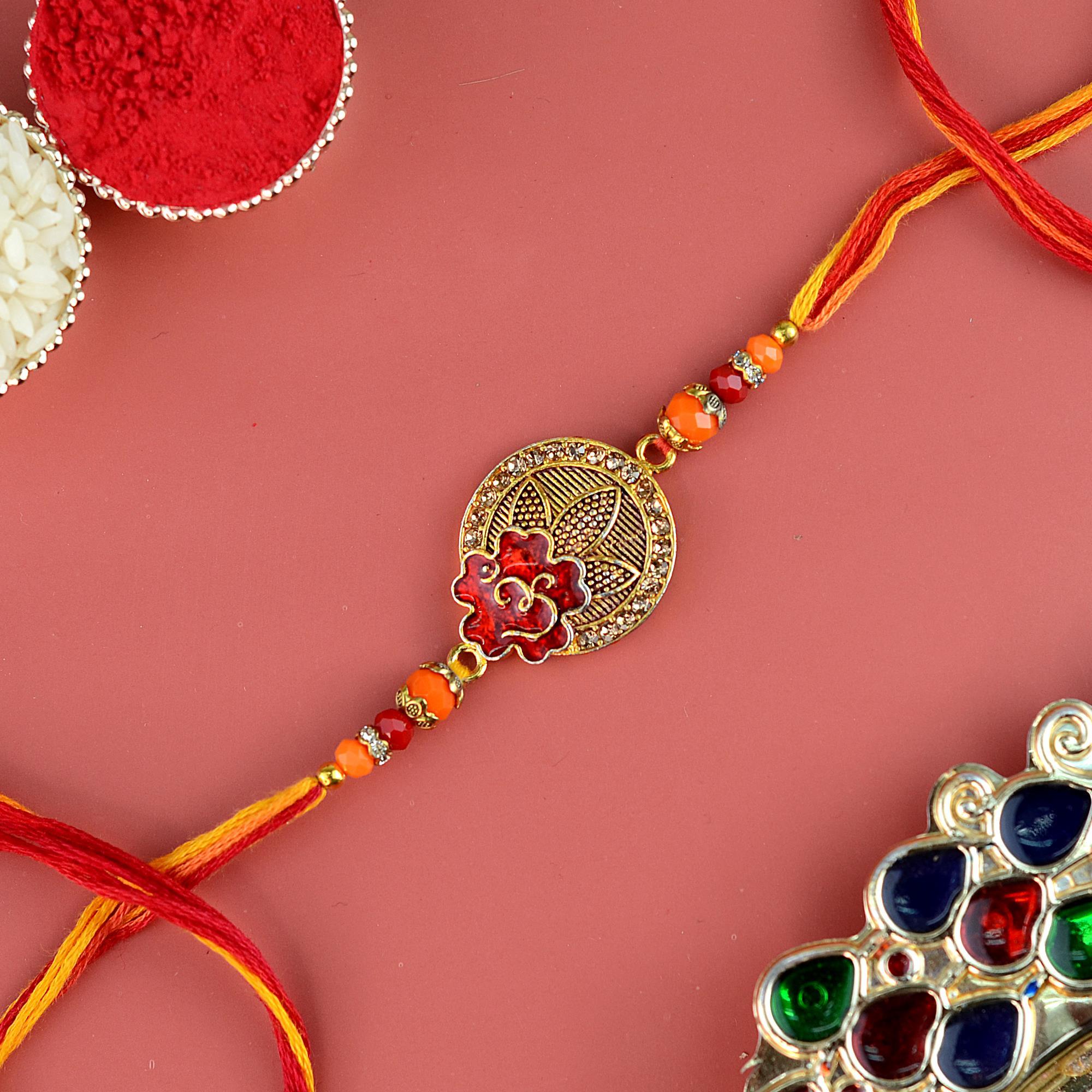 Red Resin Om Rakhi - 01 | Om Rakhi