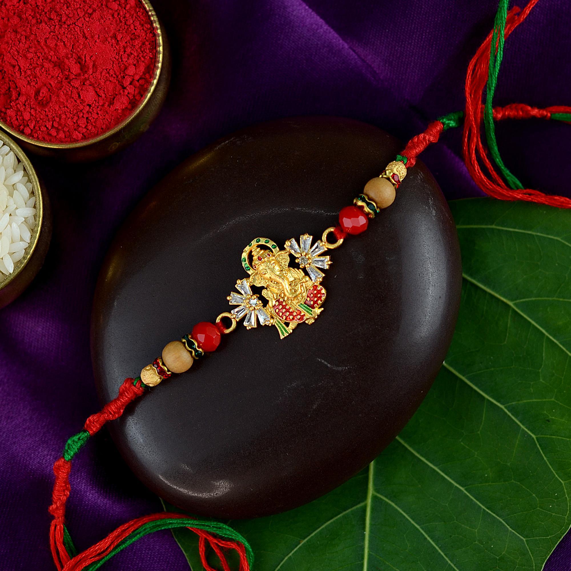 Colourful Ganesh CZ Rakhi | Ganesh Rakhis