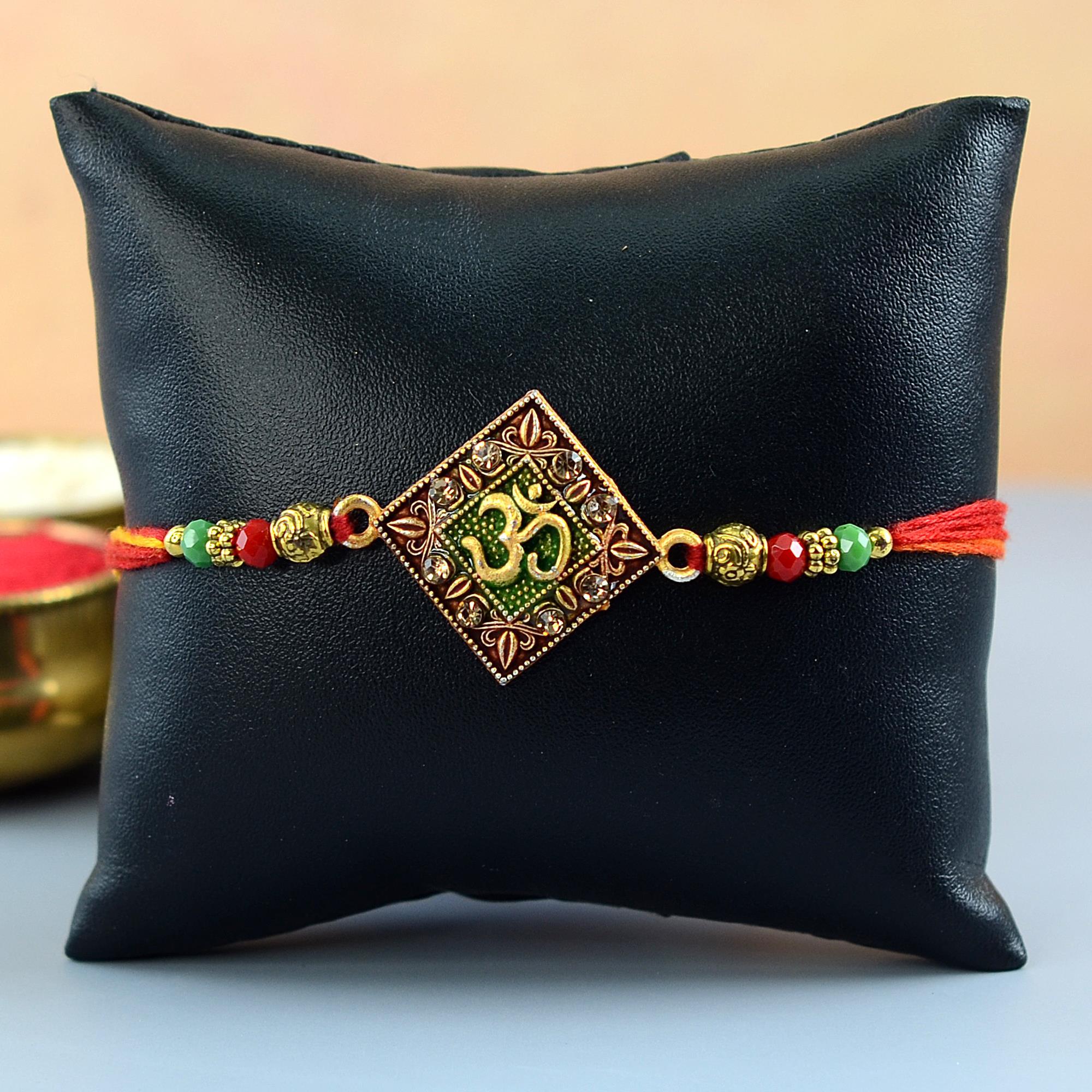 Om in a Square Rakhi BR13 | Om Rakhi