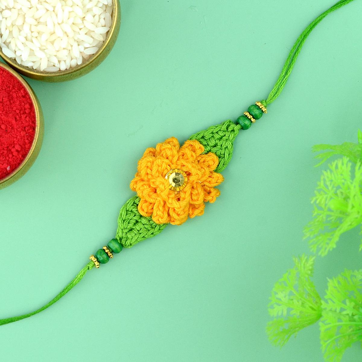 Yellow Flower Crochet Rakhi | Unique Rakhi
