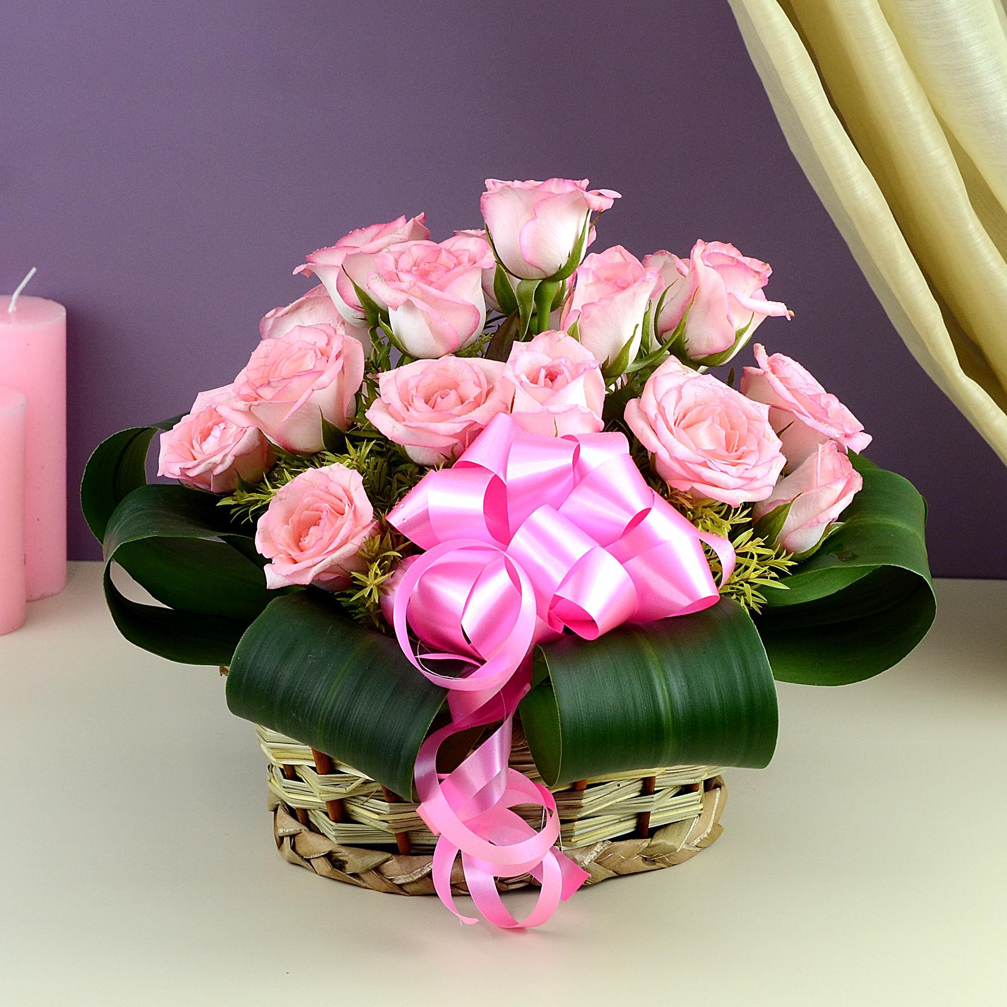 Splendid Pink Roses Basket, Basket of Roses