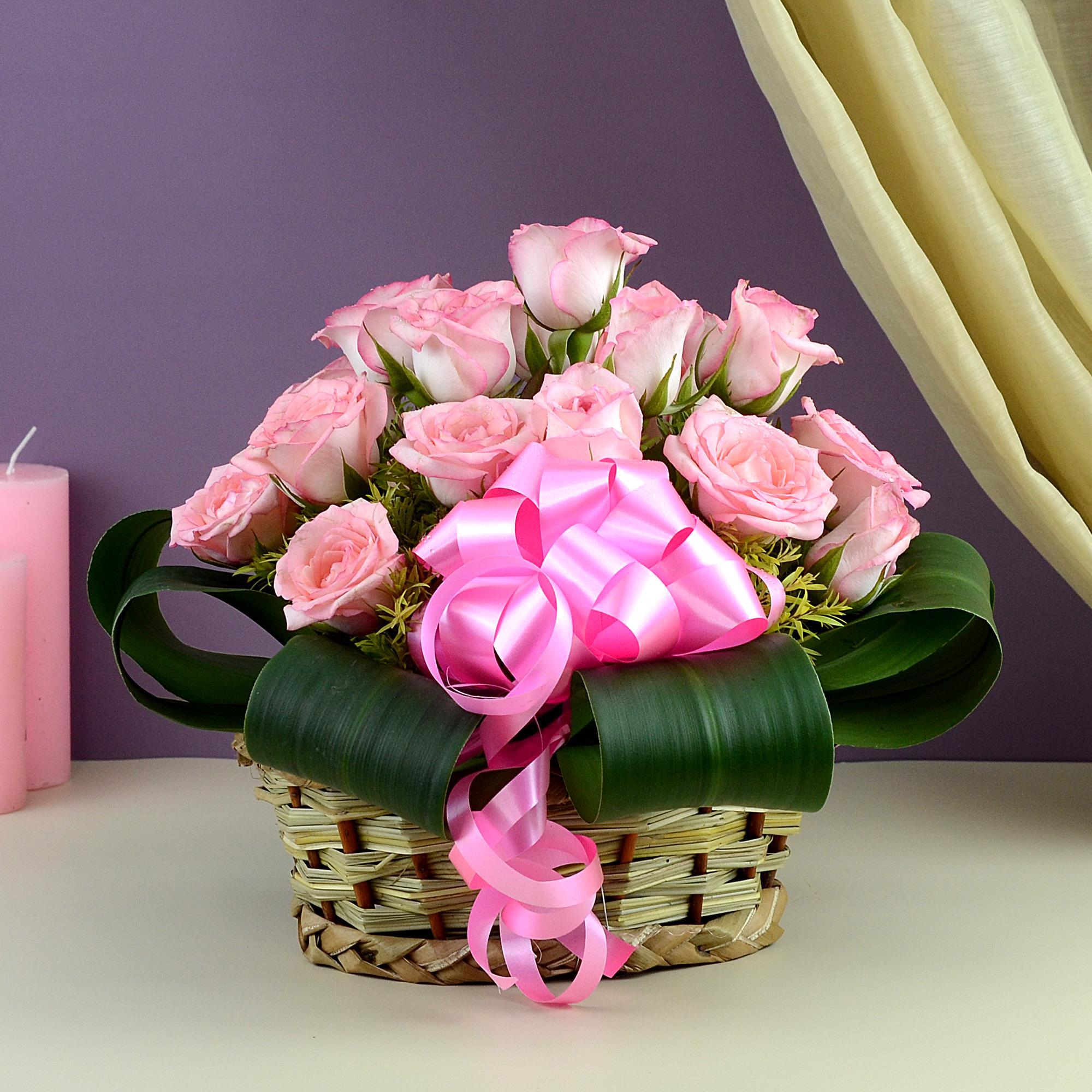 Splendid Pink Roses Basket, Basket of Roses
