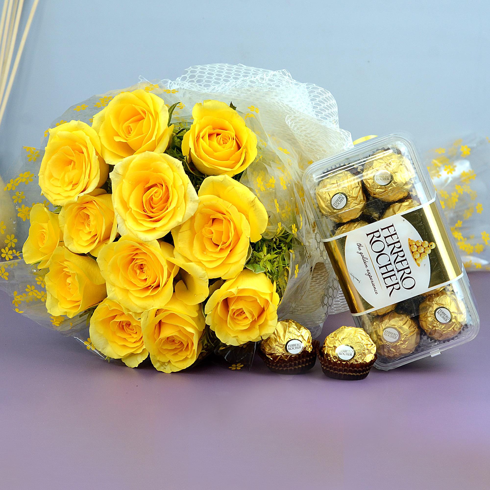 Yellow Roses & Rocher Hamper, Gift Hampers on Lohri