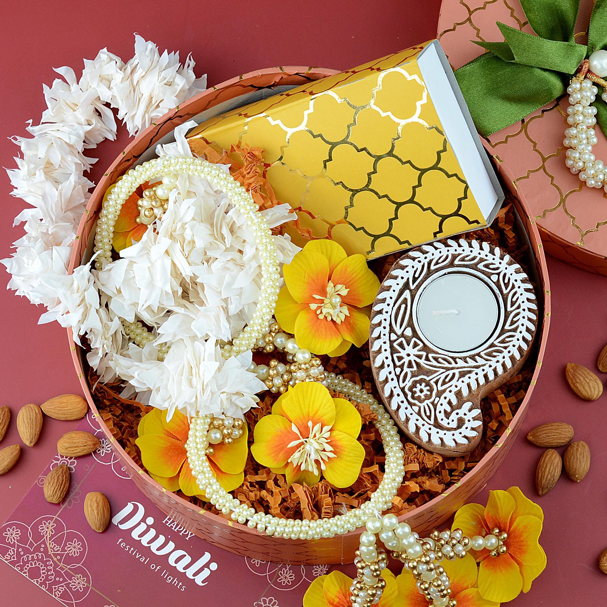 Diwali Yellow Ornate Box | Exclusive Diwali Hampers
