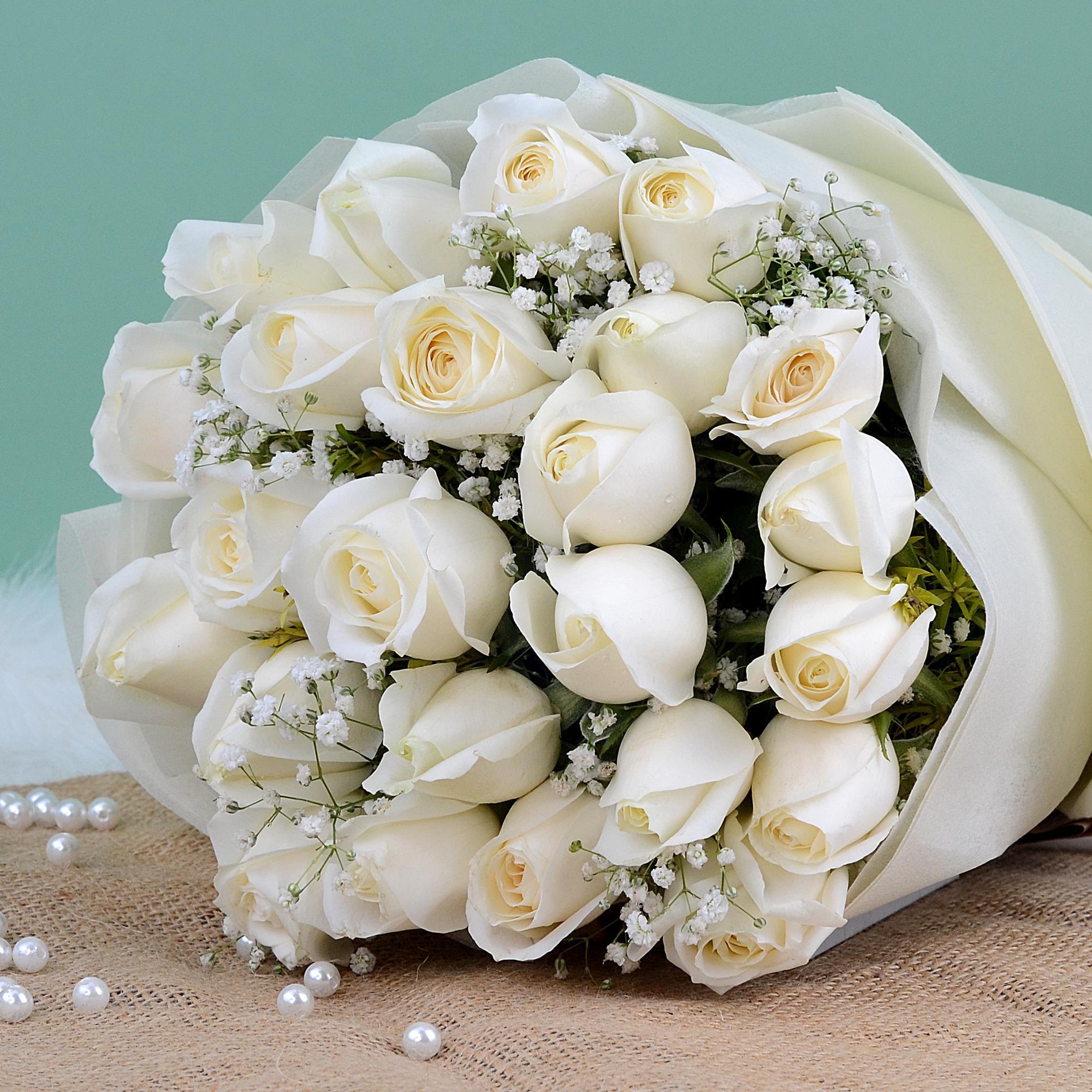 Serene White Roses Bouquet (Midnight) | Flowers at Midnight