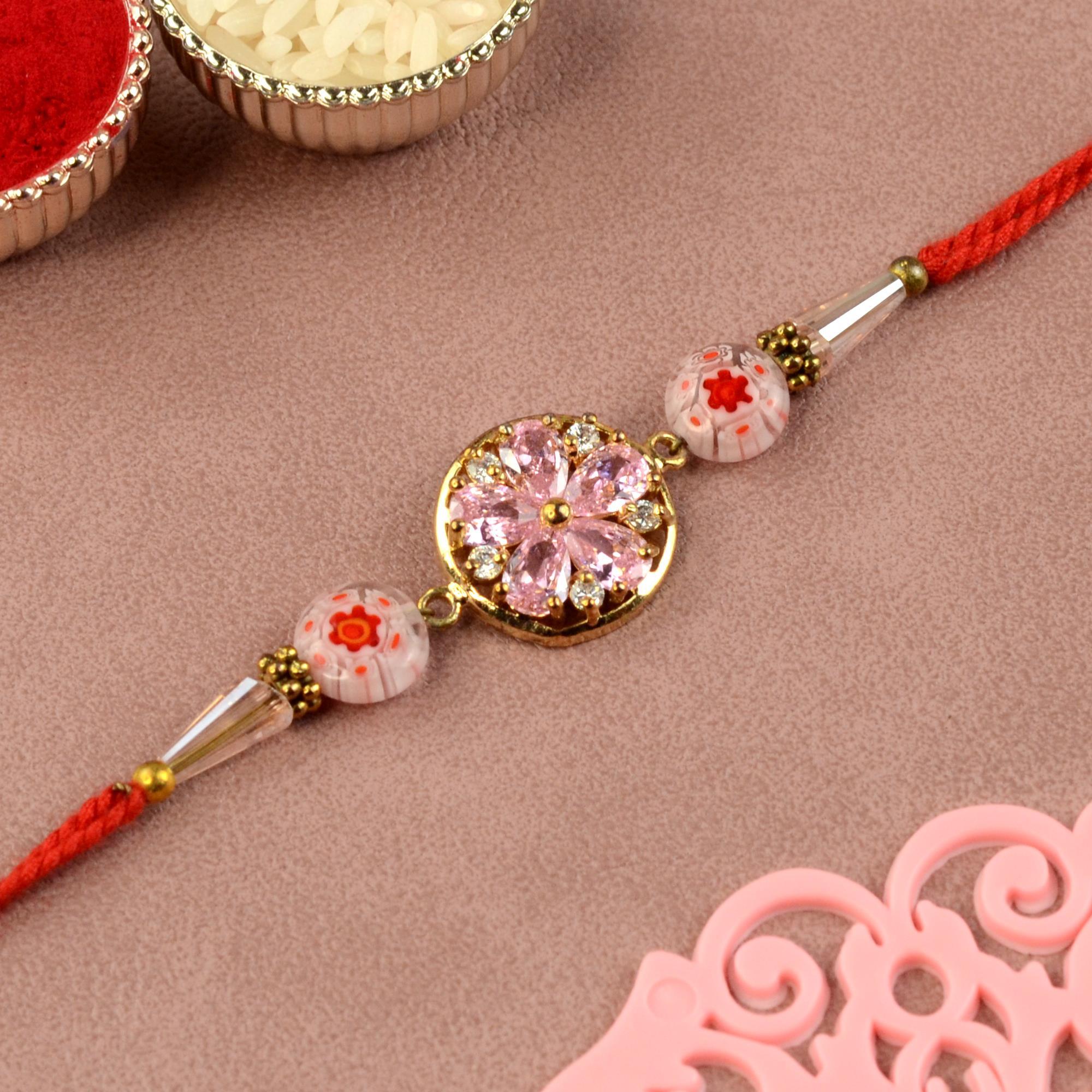 Pink Crystal Flower Rakhi | Rakhis