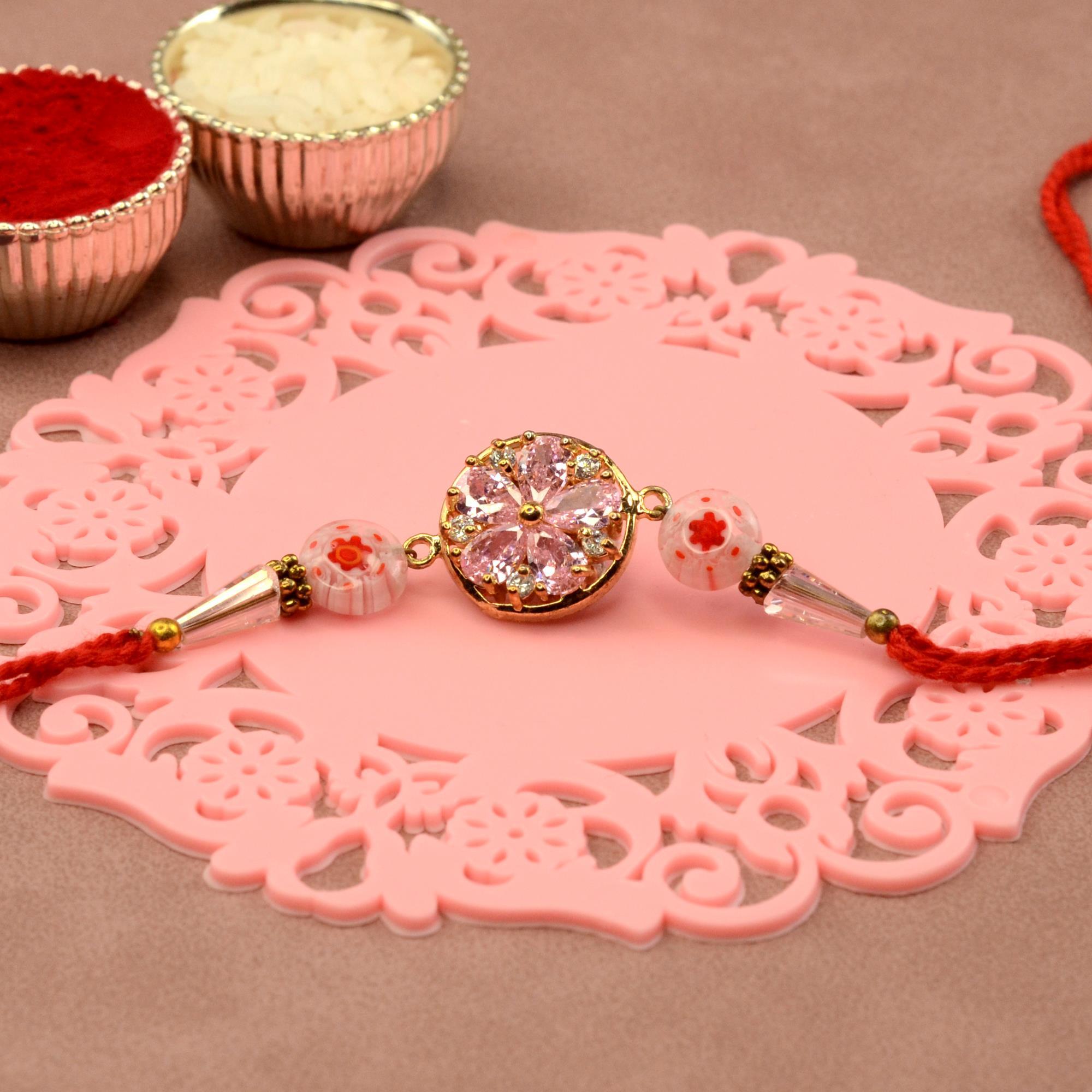 Pink Crystal Flower Rakhi | Rakhis