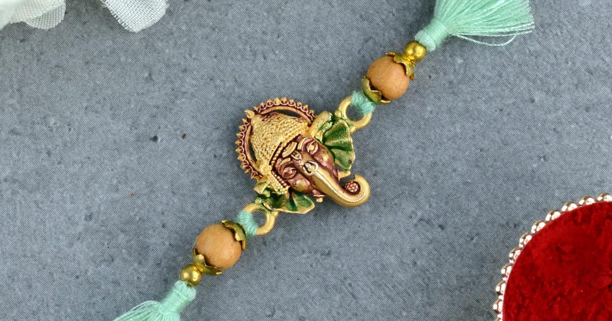 Gorgeous Ganesh Teal Rakhi | Premium Rakhi