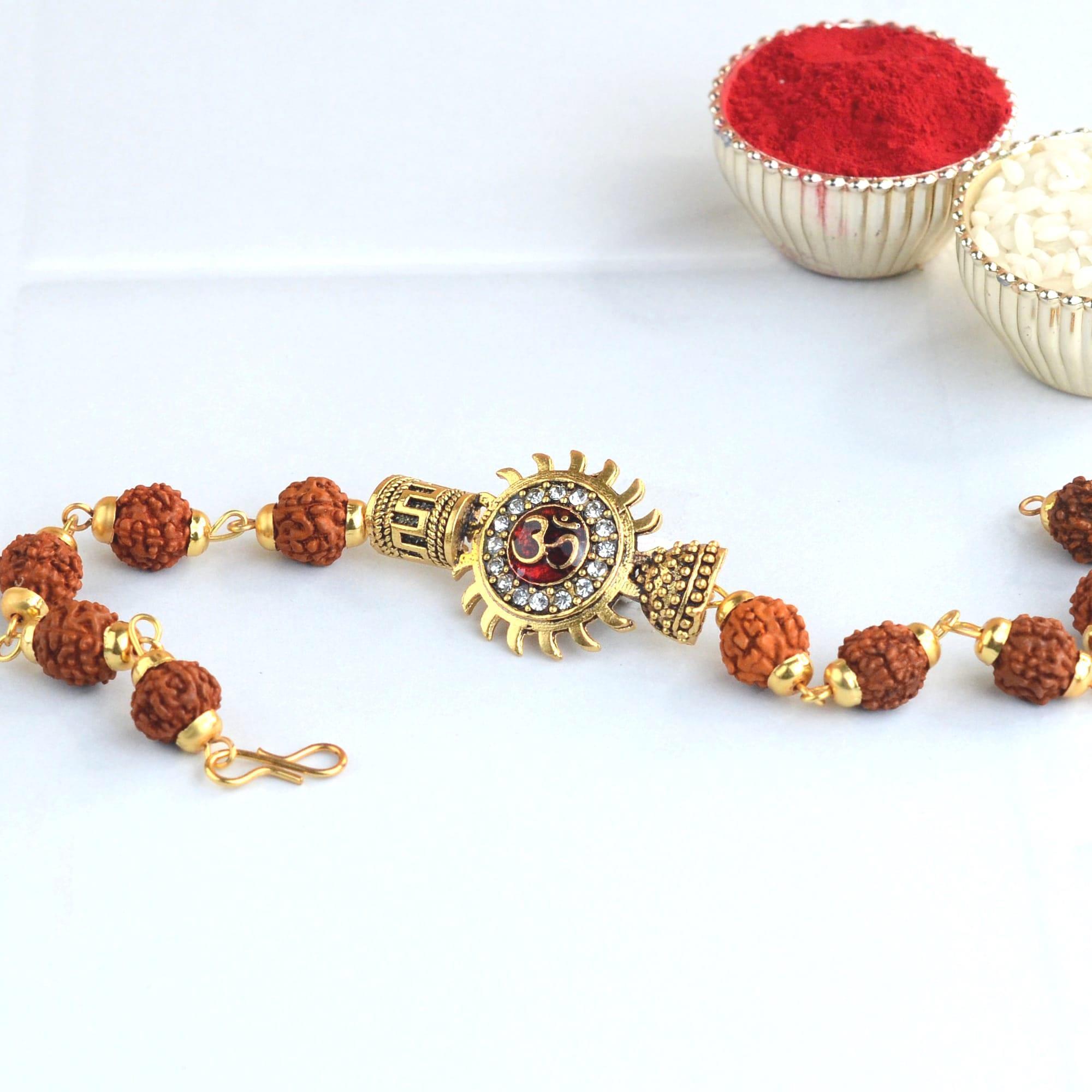 Surya-Om Rudraksh Chain Rakhi TJ726 | Om Rakhi