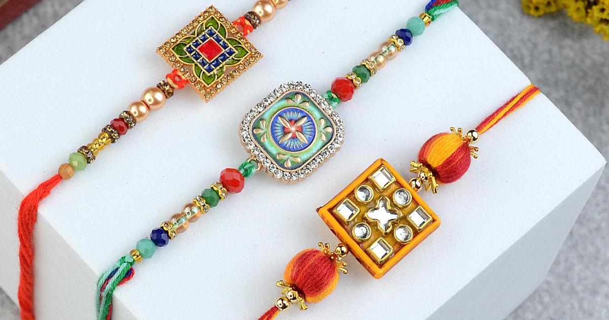 Square Design Rakhi Set | Set of 3 Rakhis