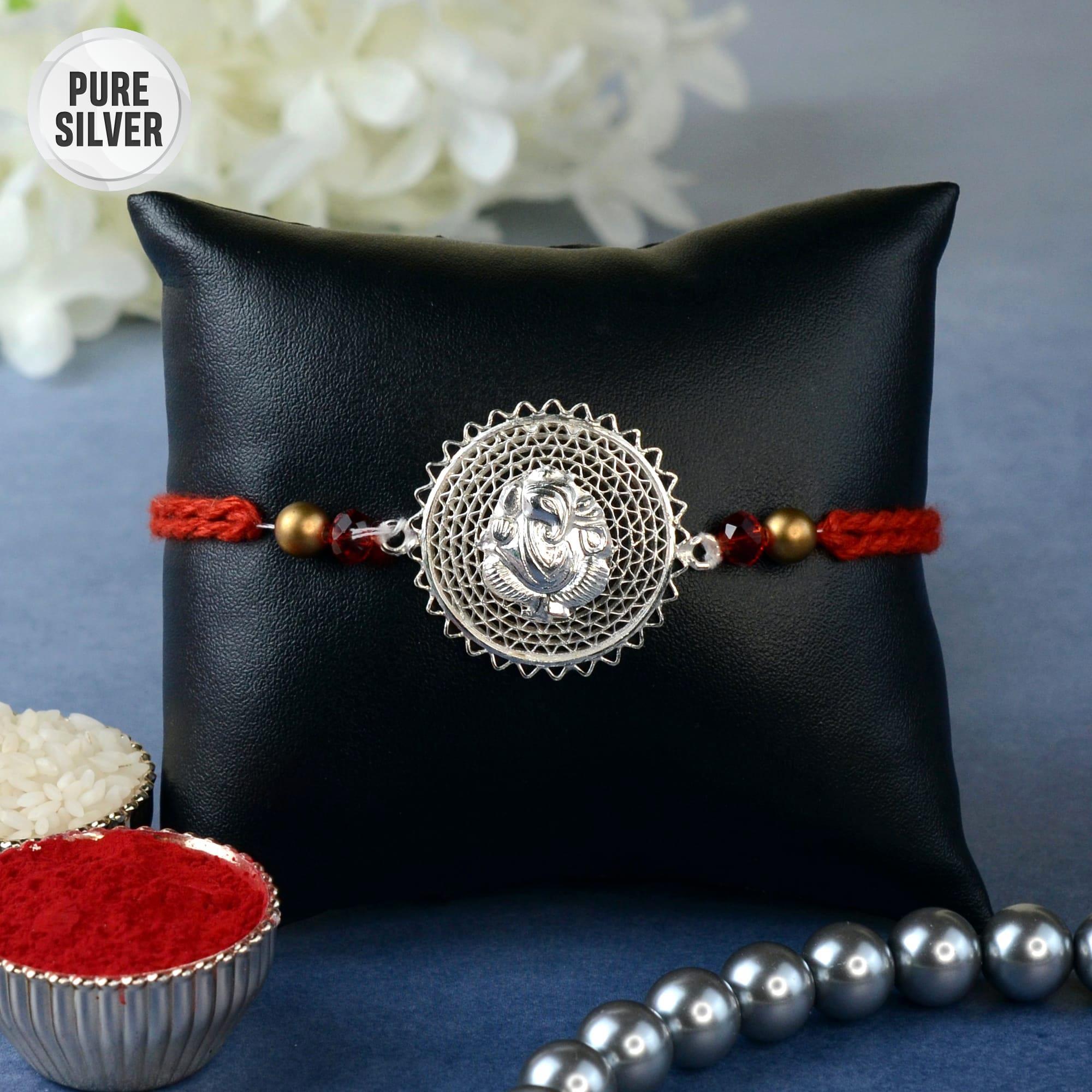 Silver Ganesh Filigree Rakhi | Ganesh Rakhis