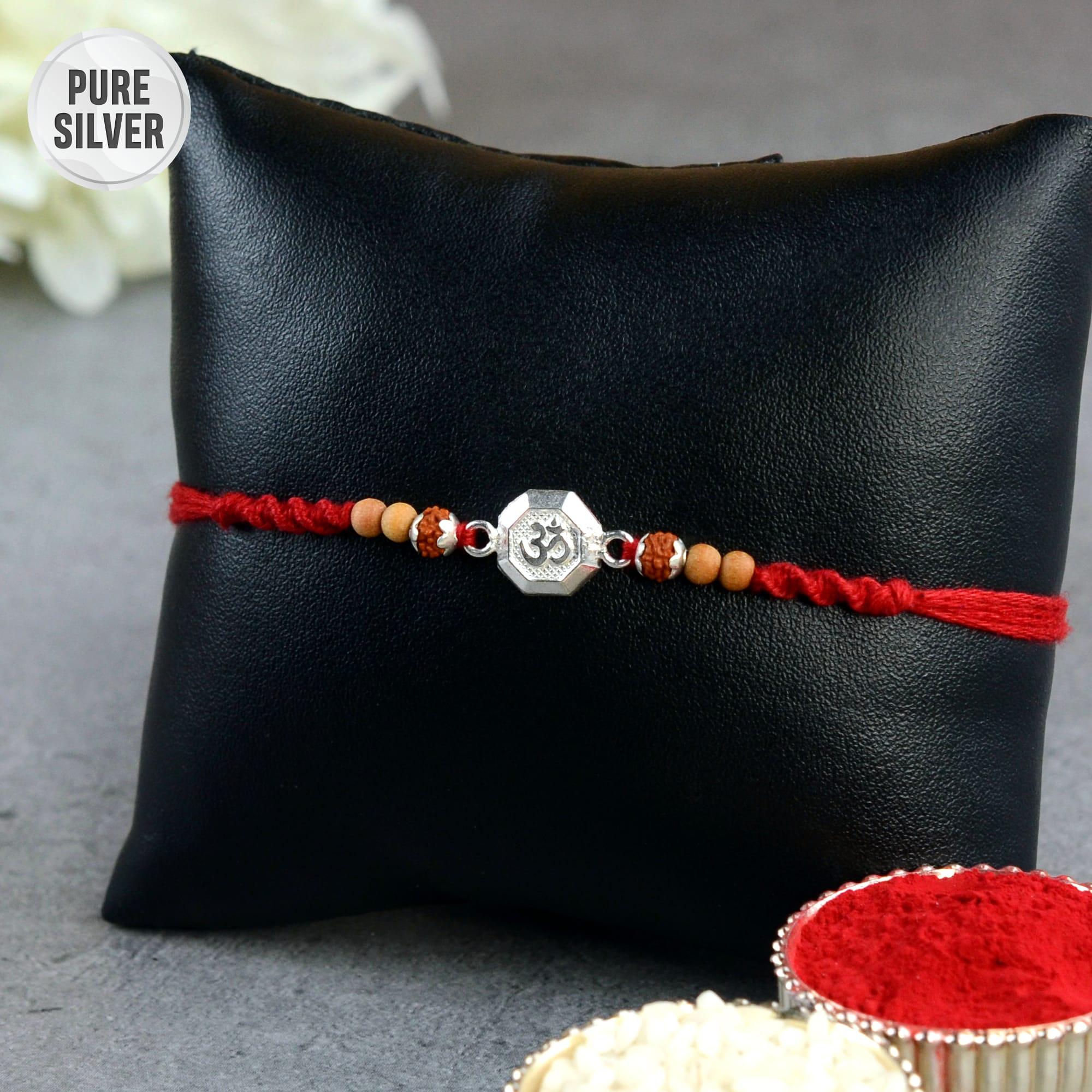 Pure Silver Octagon Om Rakhi AA009 | Rakhi to Chennai