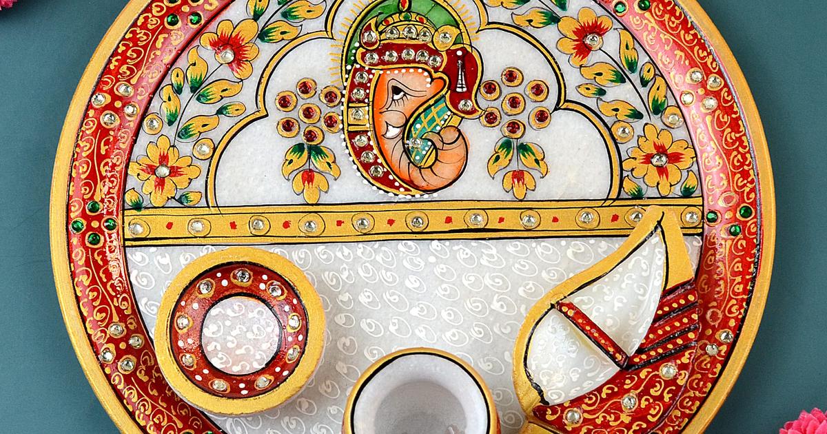 Ganesha Marble Puja Thali | Thali for Puja