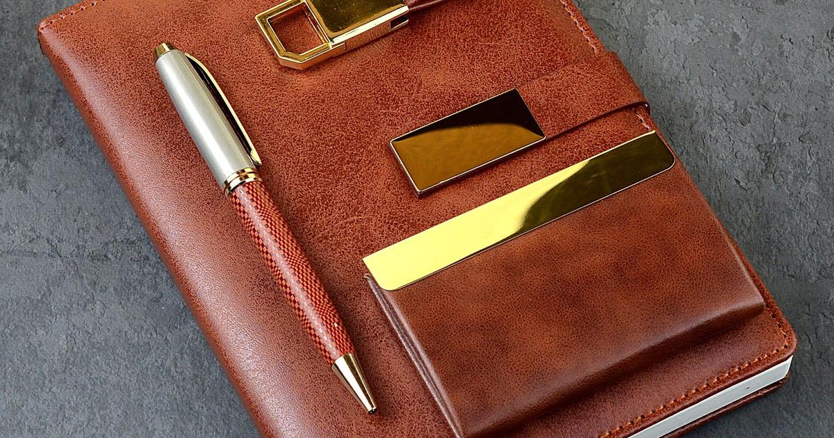 Premium Tan Corporate Hamper, Pens & Stationery