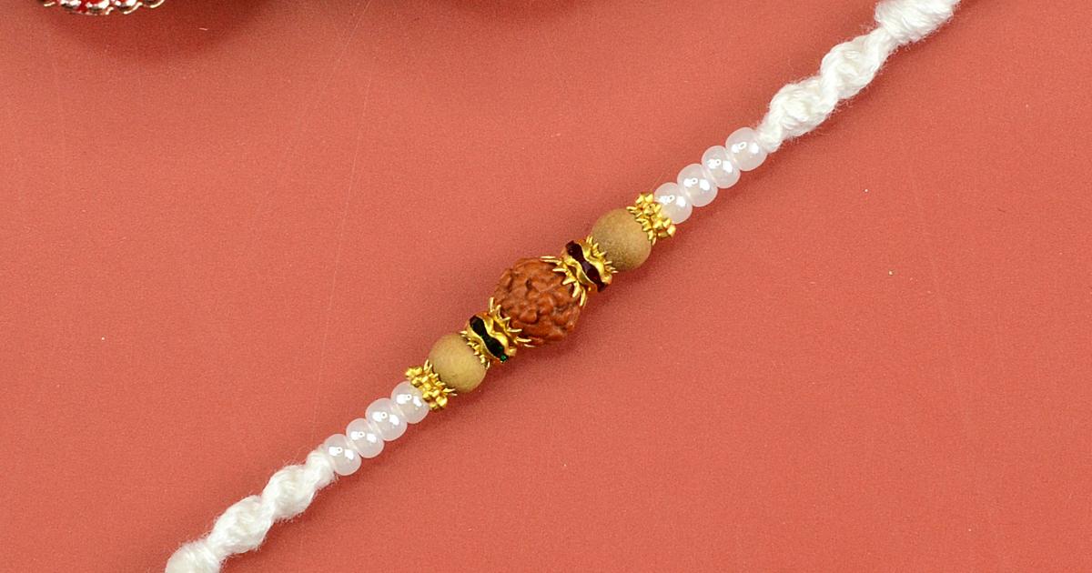 Rudraksh in White Dori Rakhi | Rudraksh Rakhi