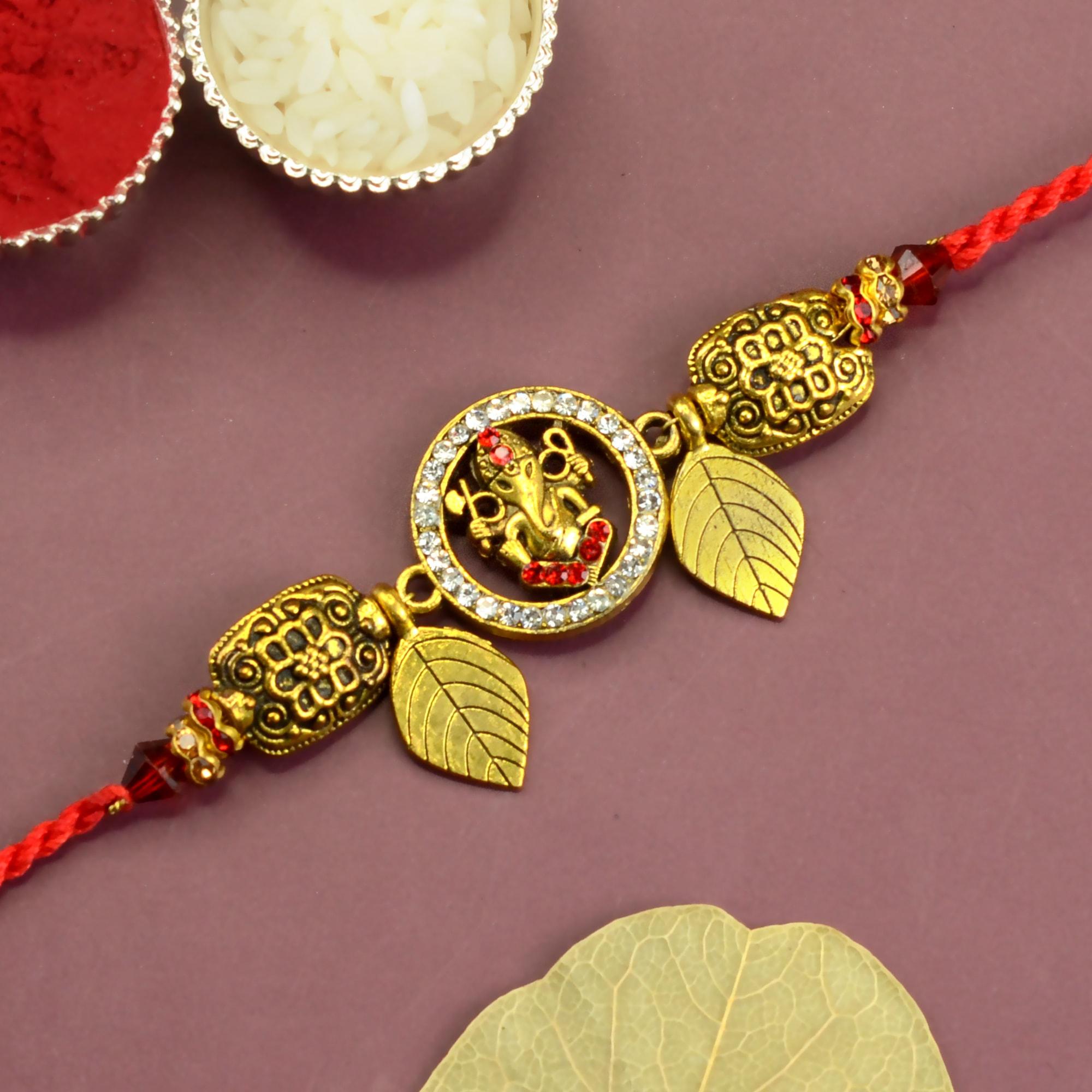 Golden Antique Ganesh Rakhi | Ganesh Rakhis