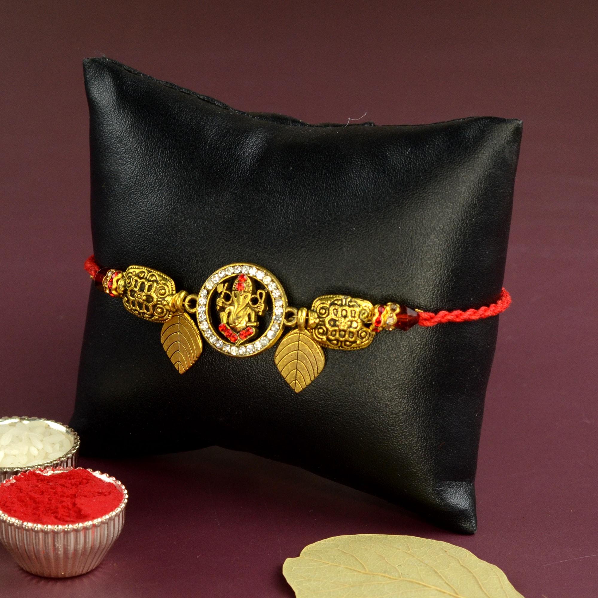 Golden Antique Ganesh Rakhi | Ganesh Rakhis