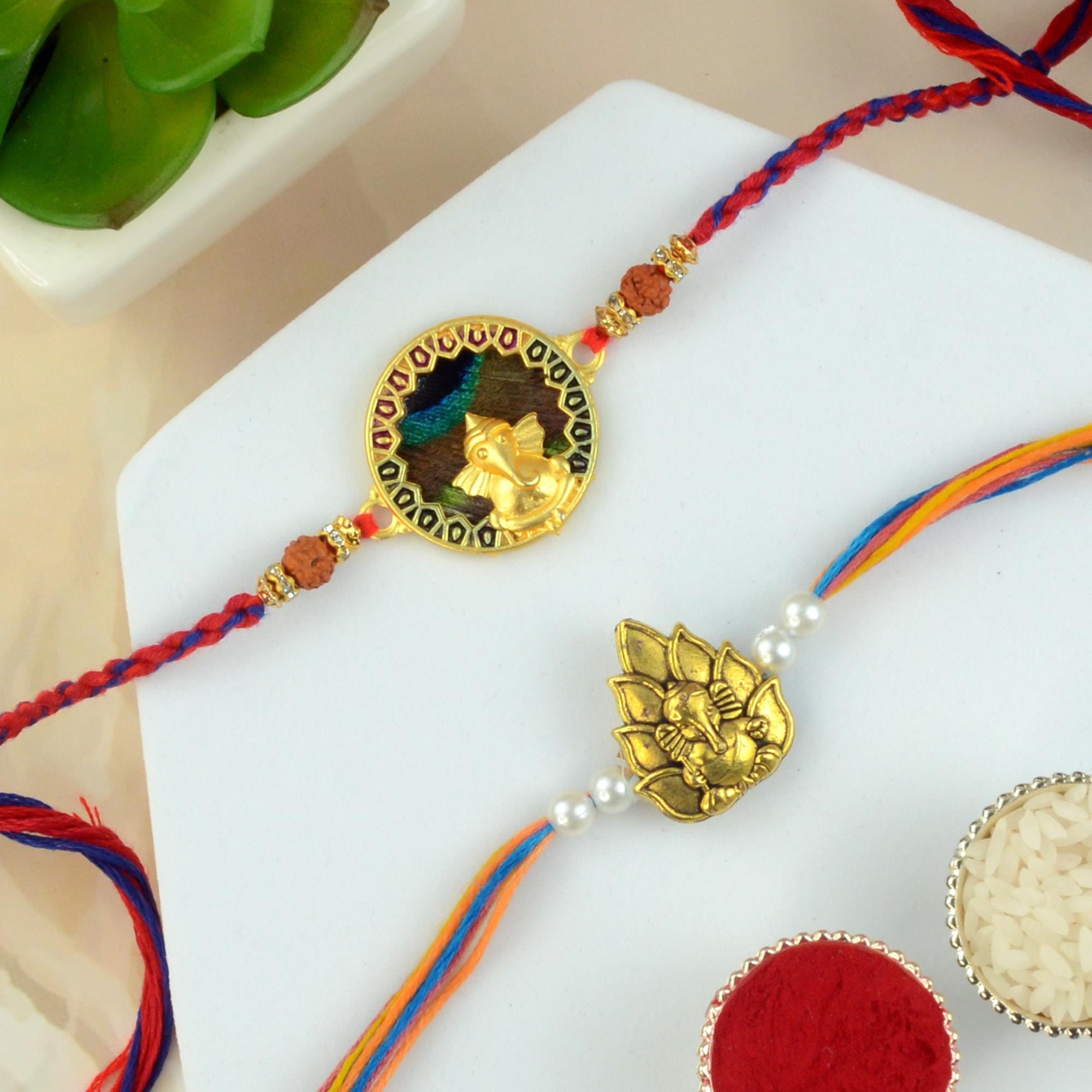 Ganesh Golden Rakhi Set | Set of 2 Rakhis