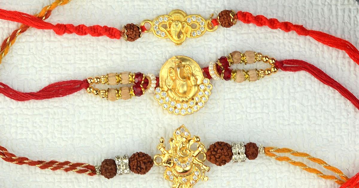 Premium Golden Ganesh Rakhi Set | Set of 3 Rakhis