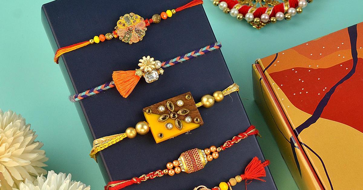 Unique Designs Rakhi Set | Set of 5 Rakhis